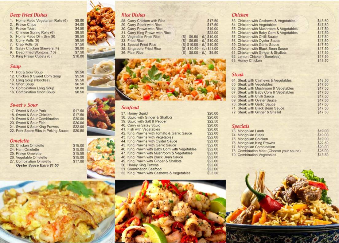 Menu at Chun Lai Chinese Restaurant, Laidley