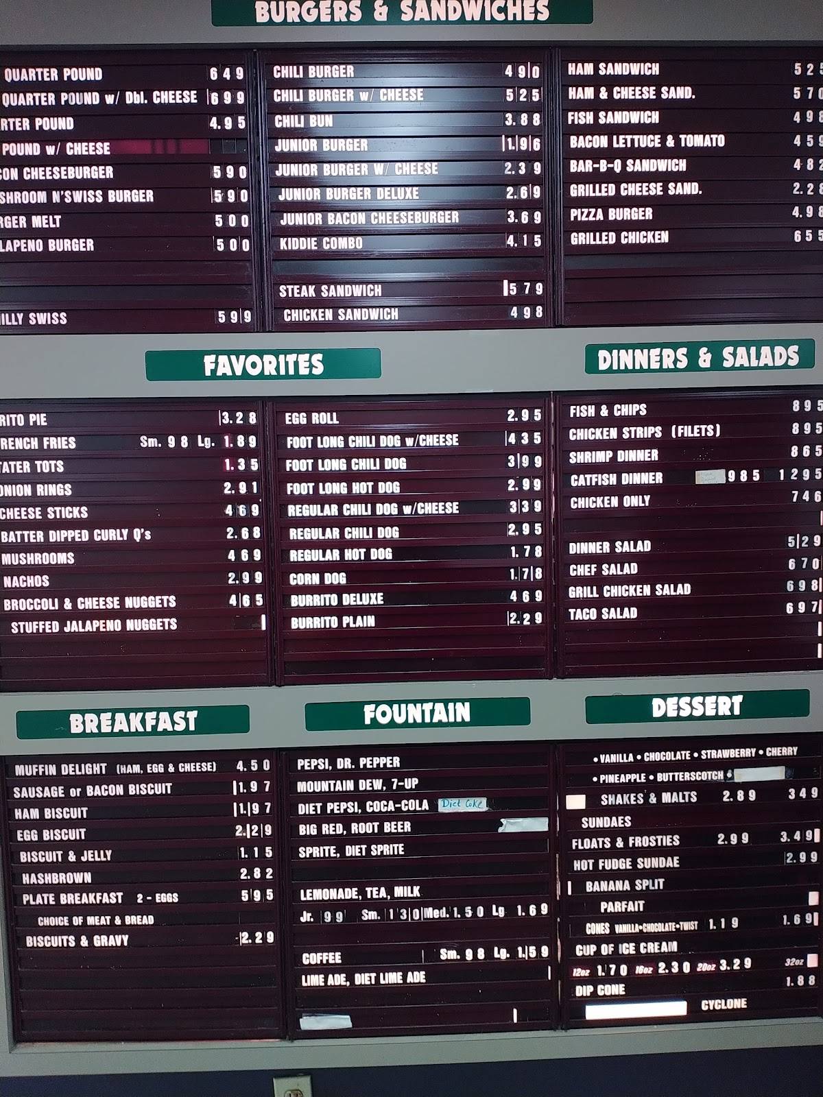 Menu at Dari-Delite fast food, Ozark