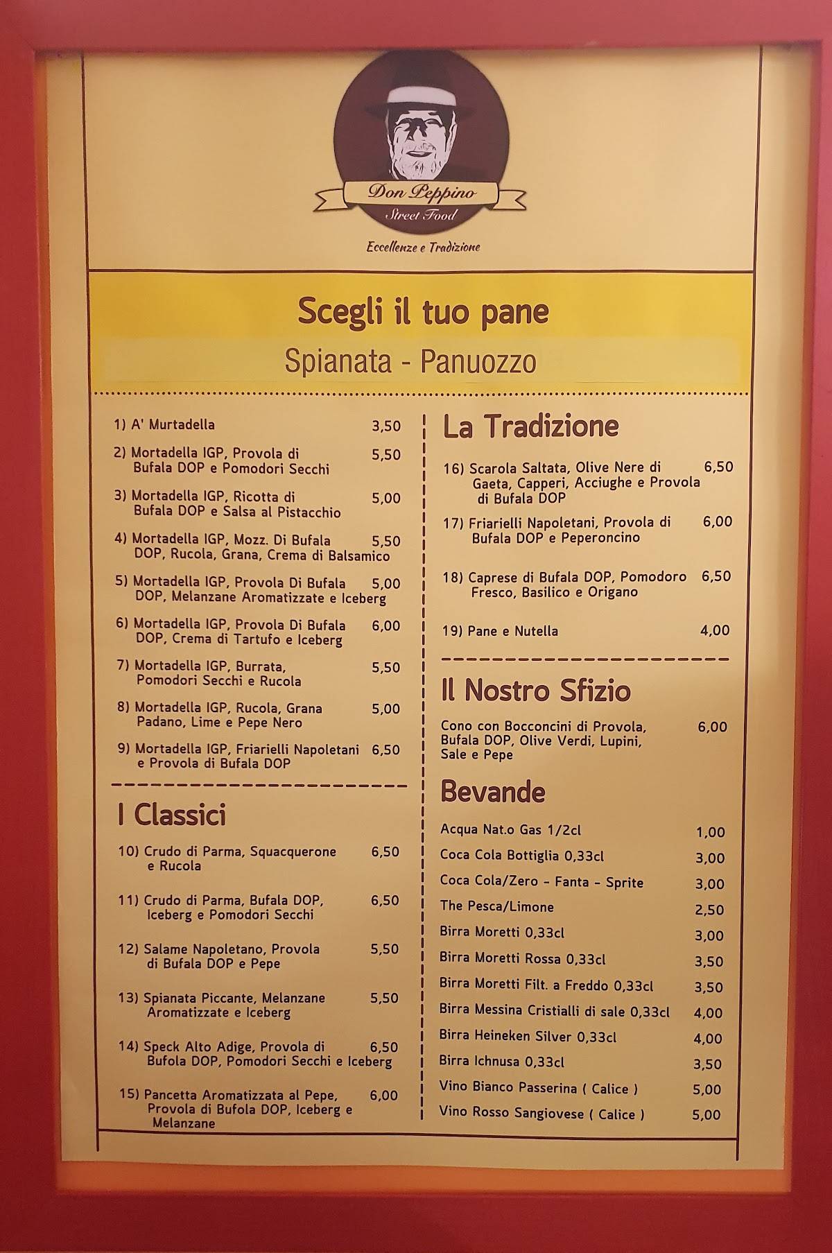 Menu at Don Peppino La Spianata, Bologna