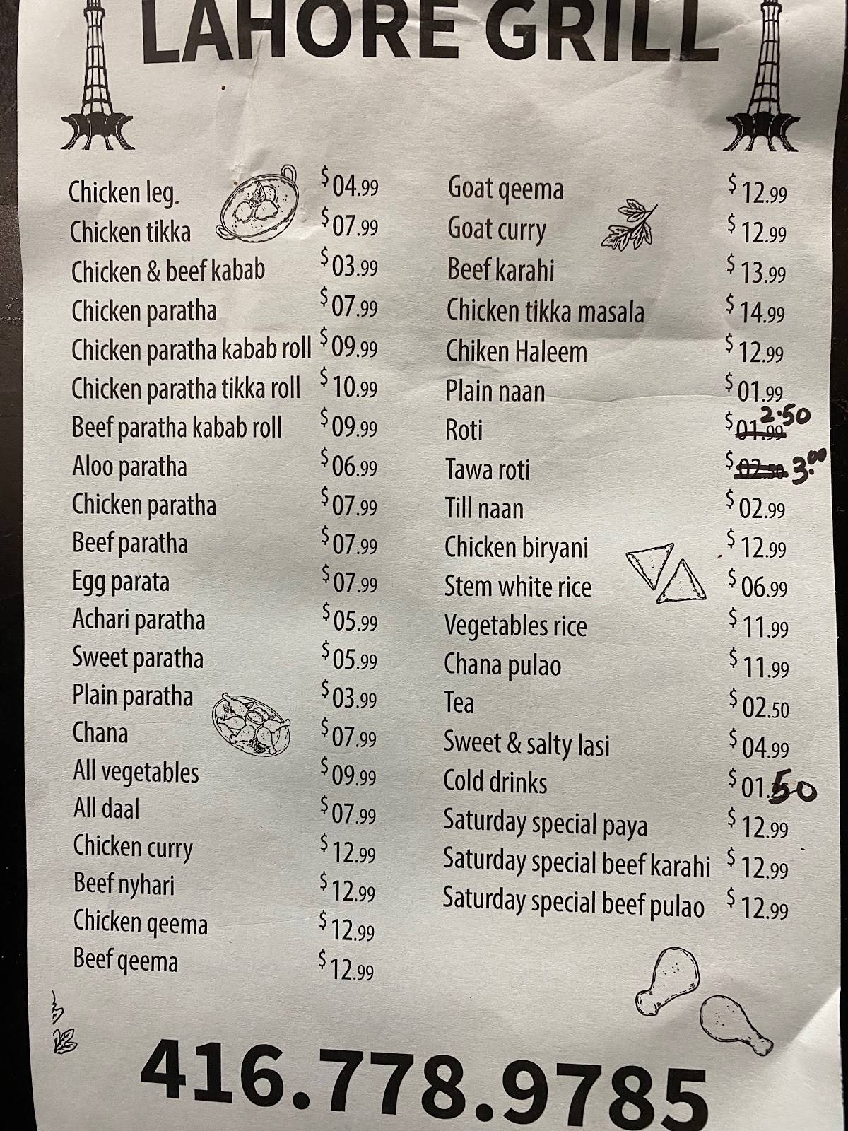 Menu at Lahore Grill & Fast Food Halal Restaurant, Toronto, Gerrard St E