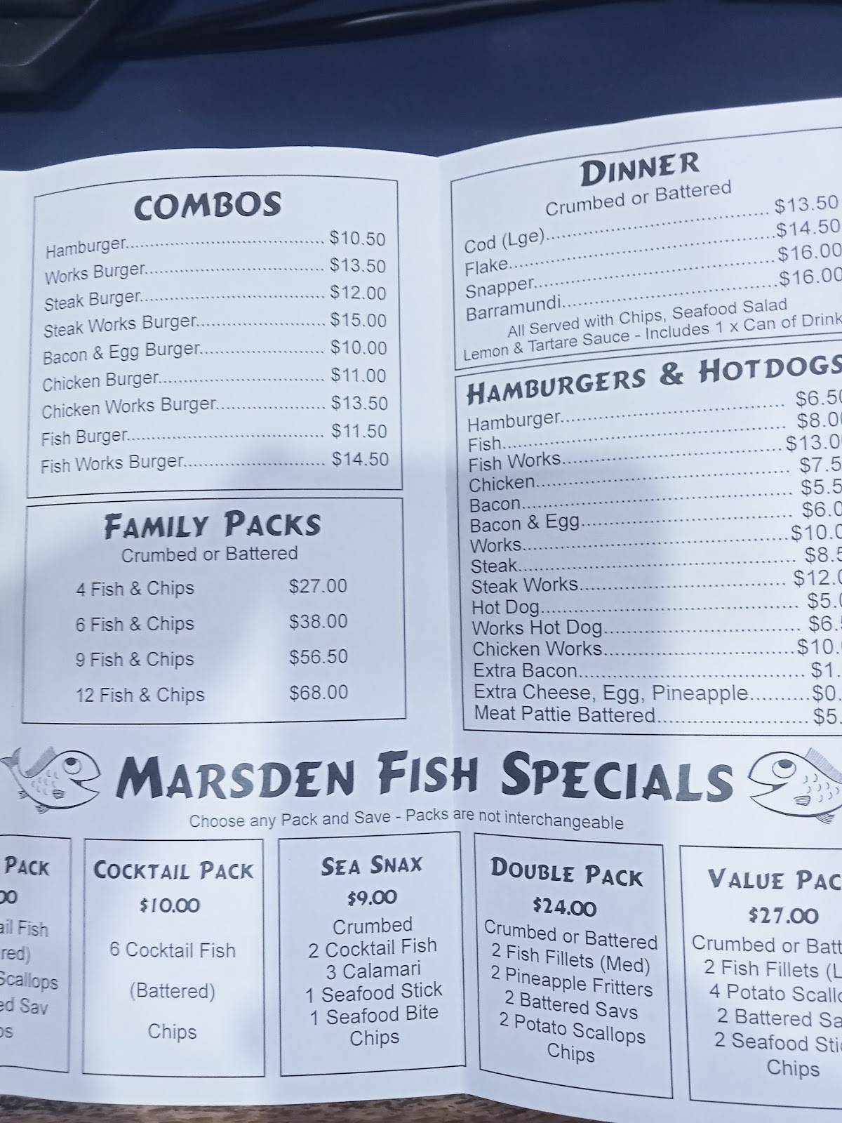 Menu at Marsden Fish n Chips fast food, Marsden