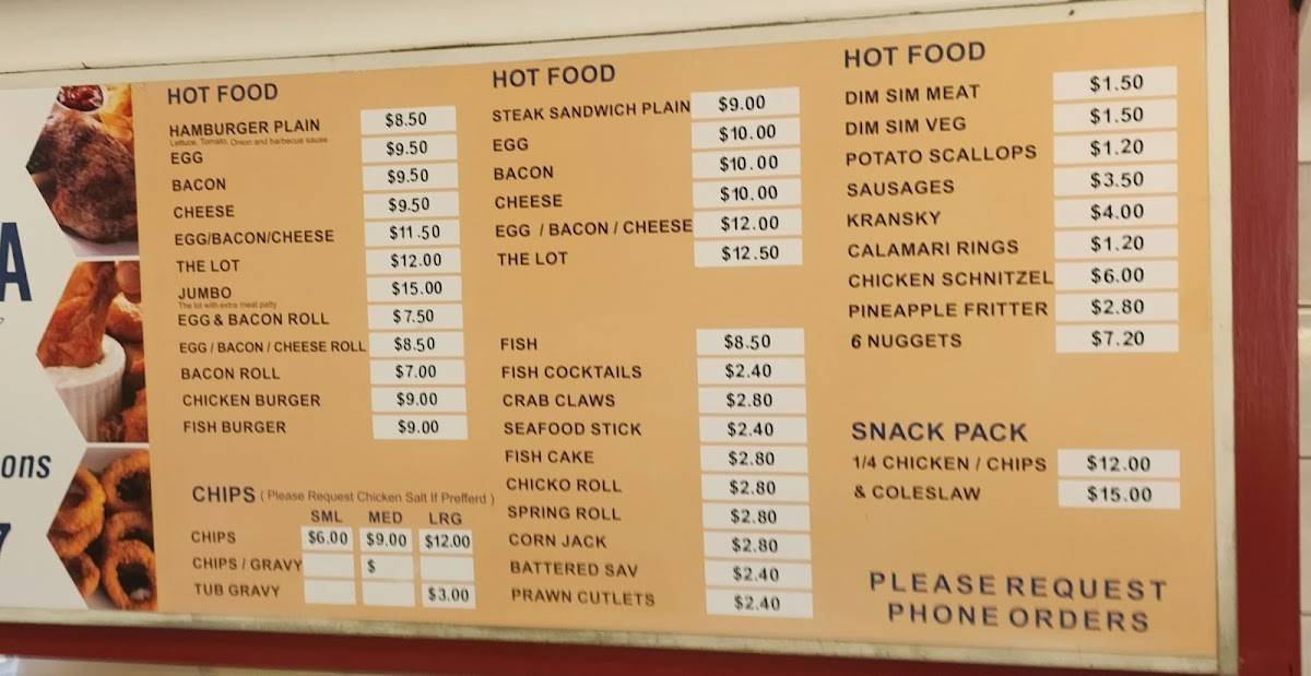 Menu at Orana Takeaway fast food, Kellyville