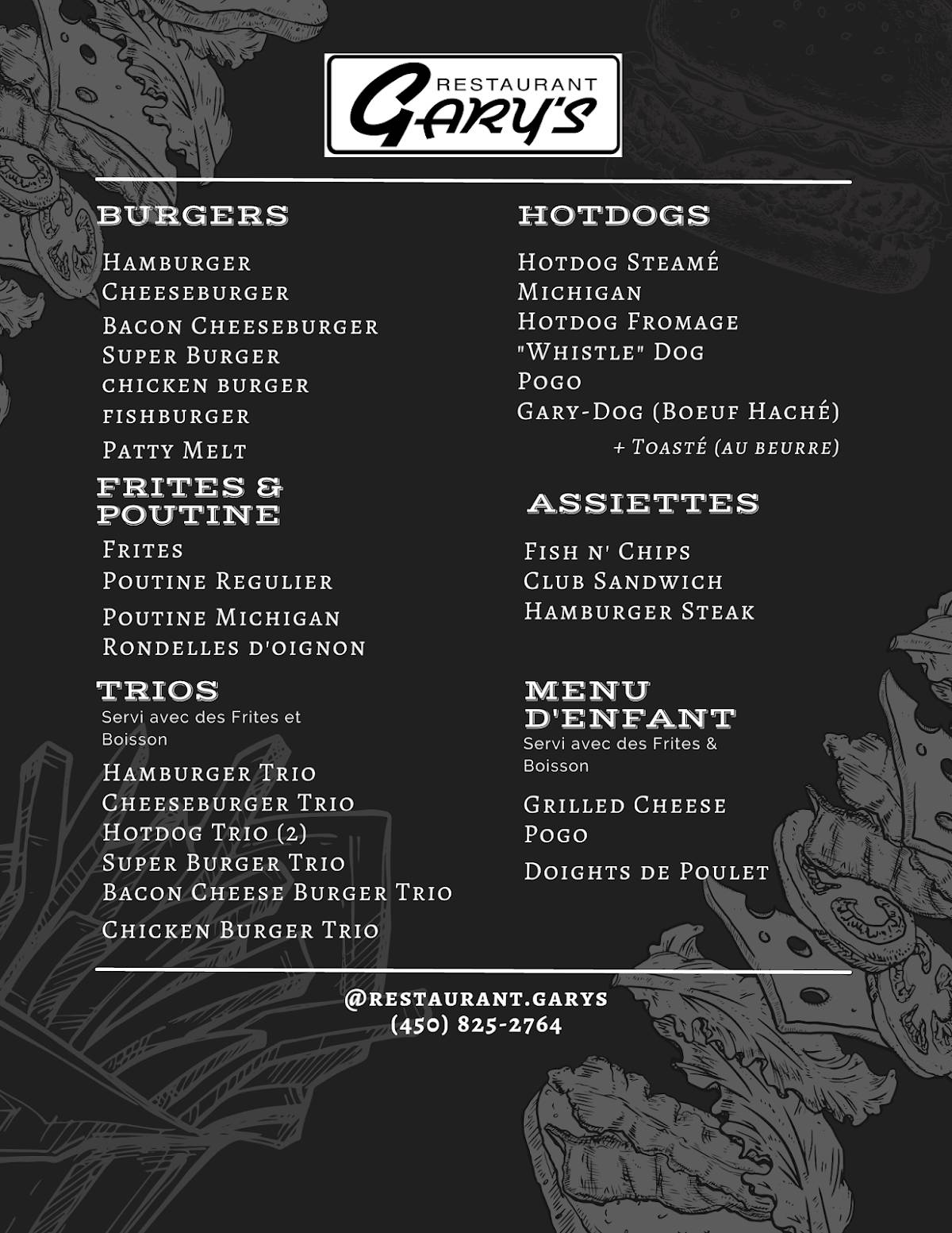 Menu au Restaurant Gary’s, Howick