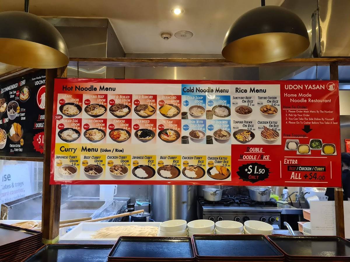 Menu at Udon Yasan fast food, Melbourne, 186 Bourke St
