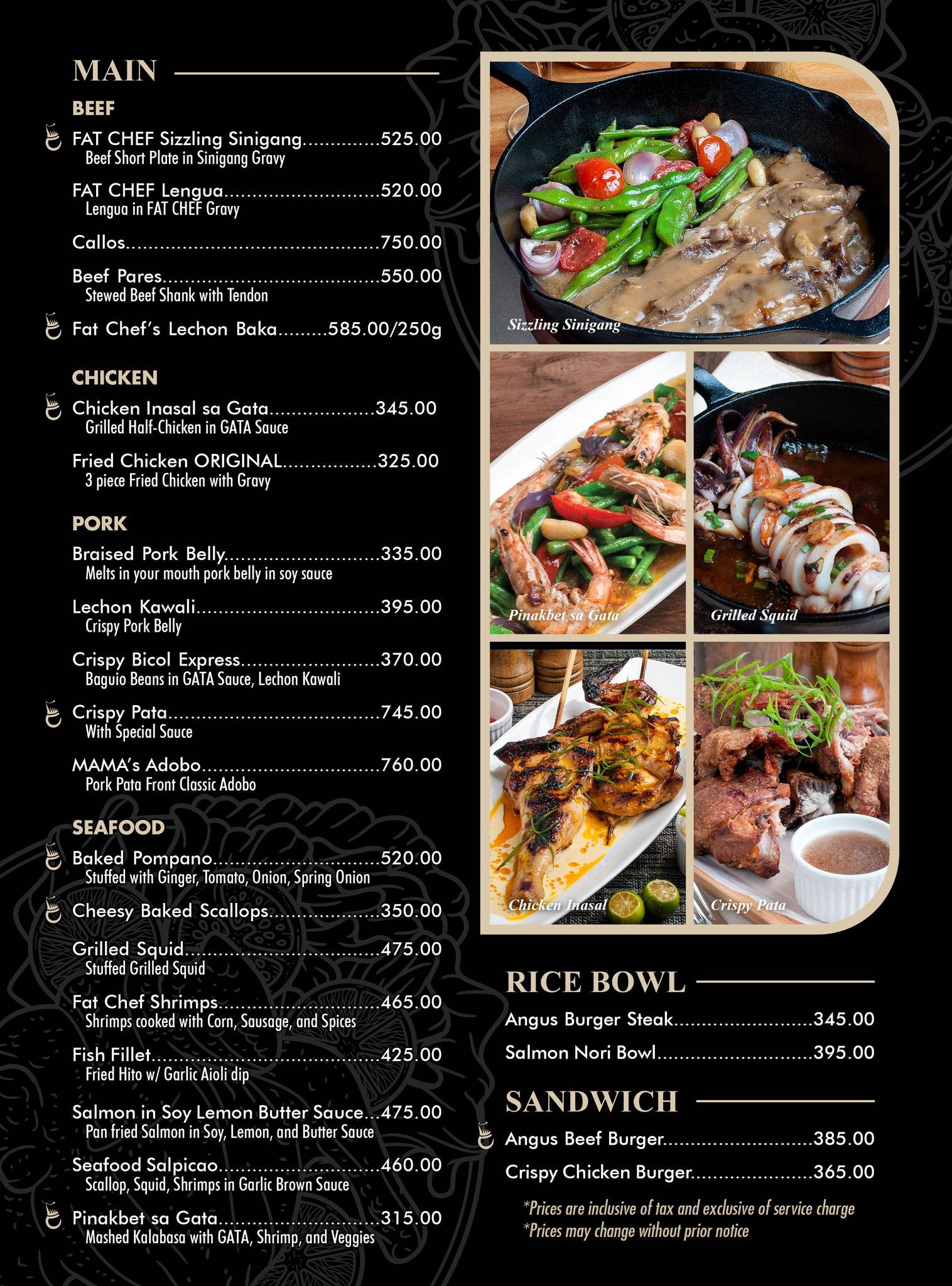 Menu at Fat Chef Restaurant, Cagayan de Oro