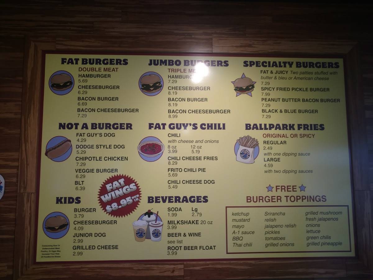 Menu at Fat Guys Burgers restaurant, Broken Arrow