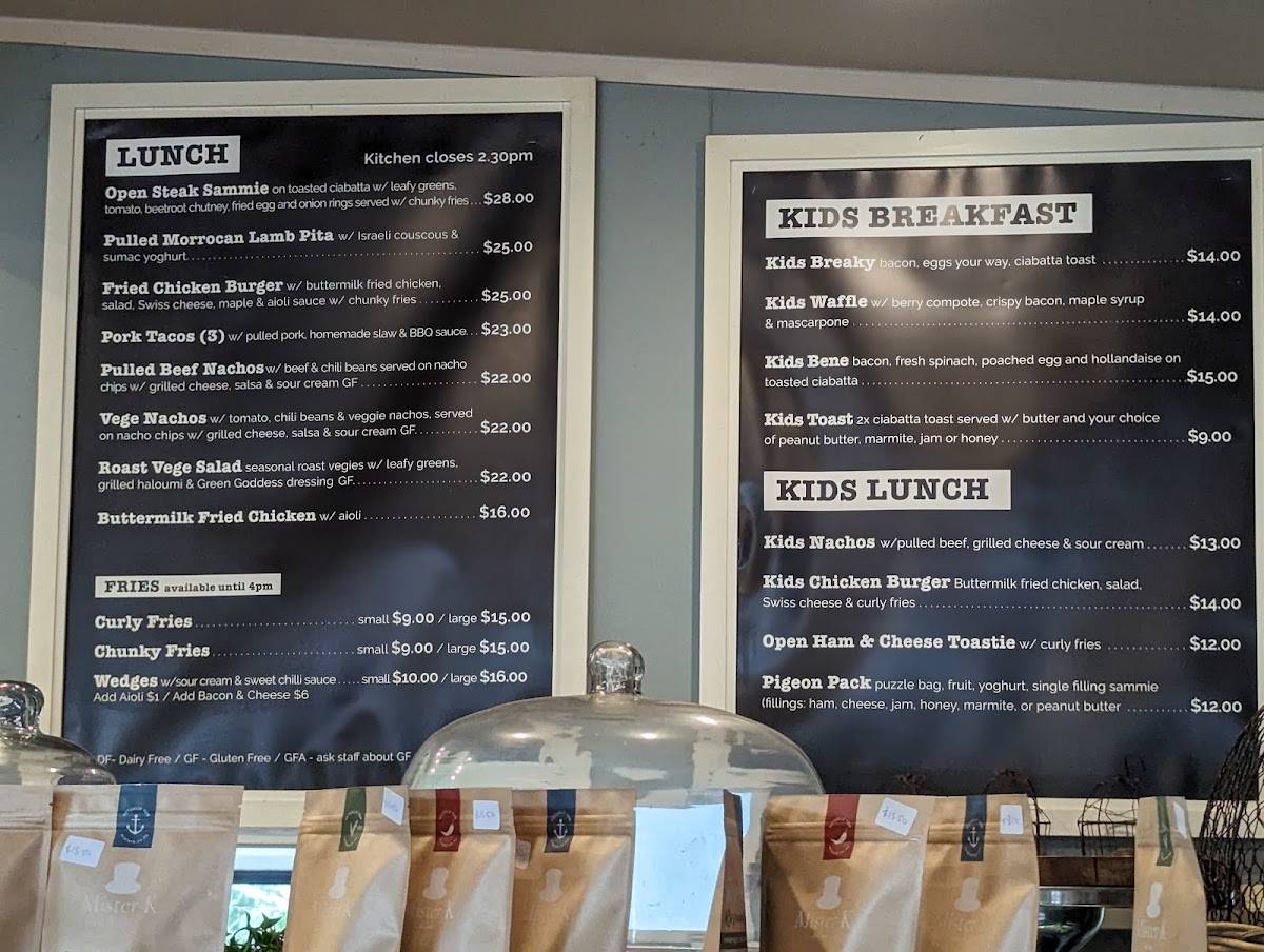Menu at Fat Pigeon Cafe, Piopio