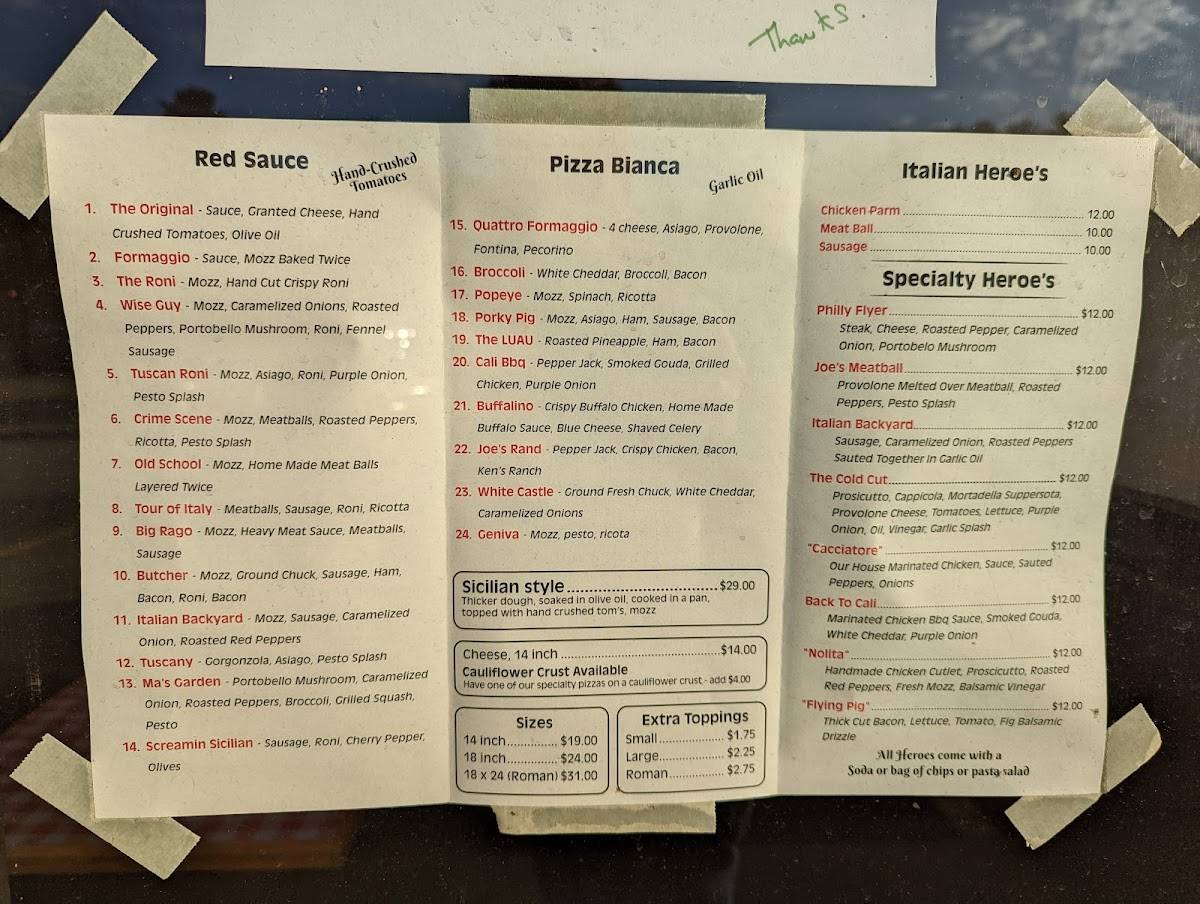 Menu at Fat Tomato pizzeria, Holyoke