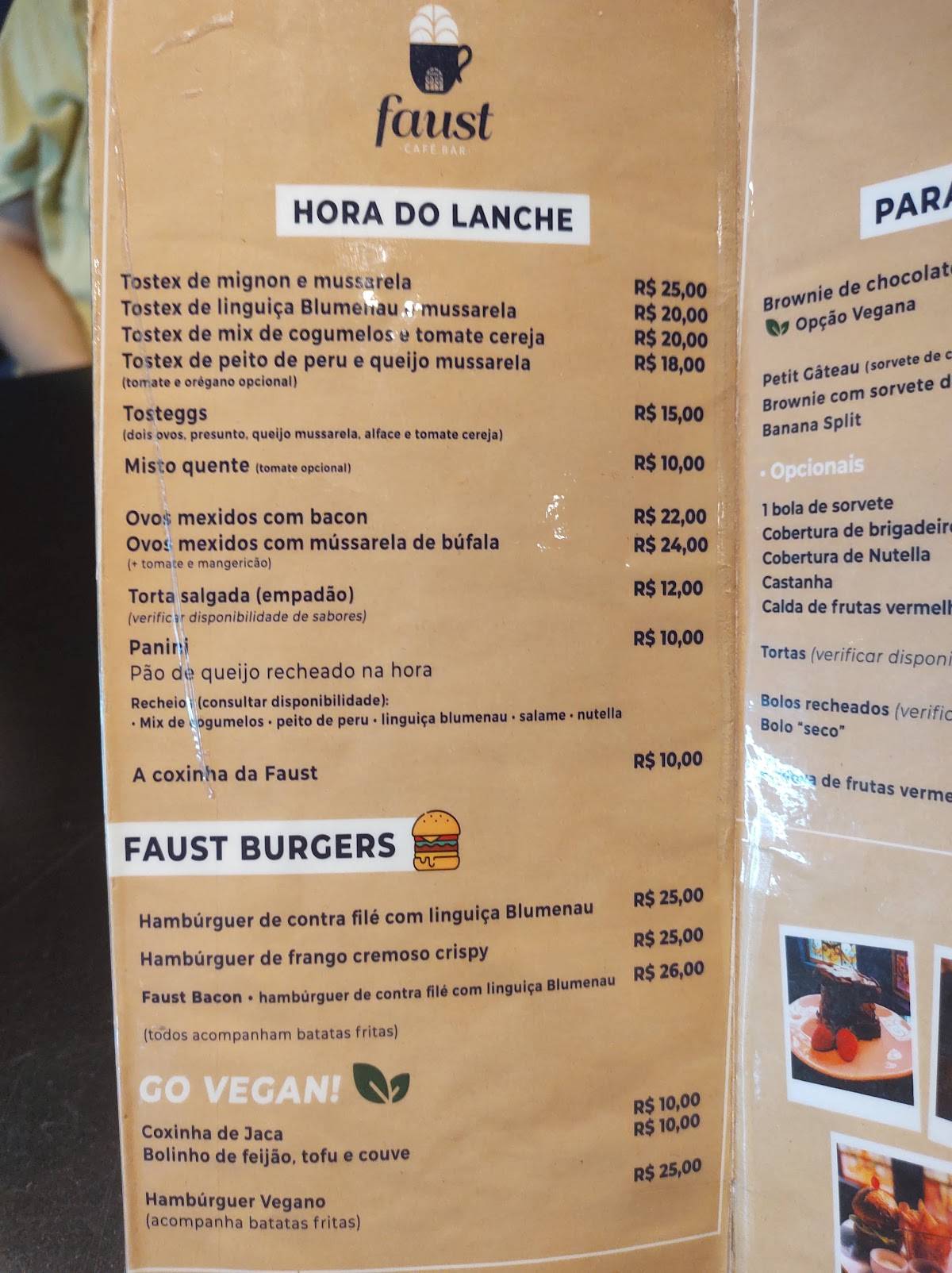 Menu em Restaurante Faust, Joinville