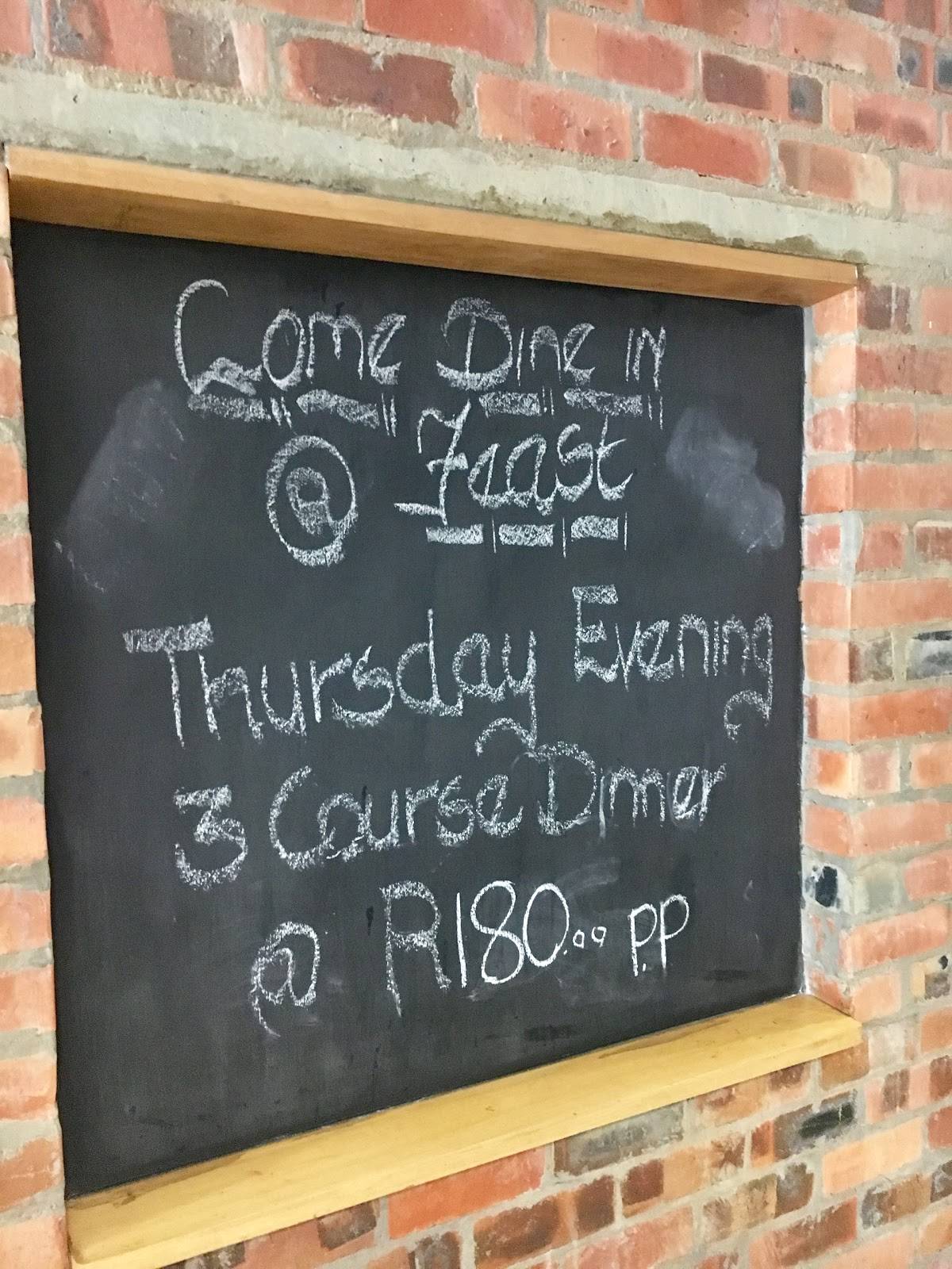 Menu at Feast Bistro restaurant, Mtubatuba