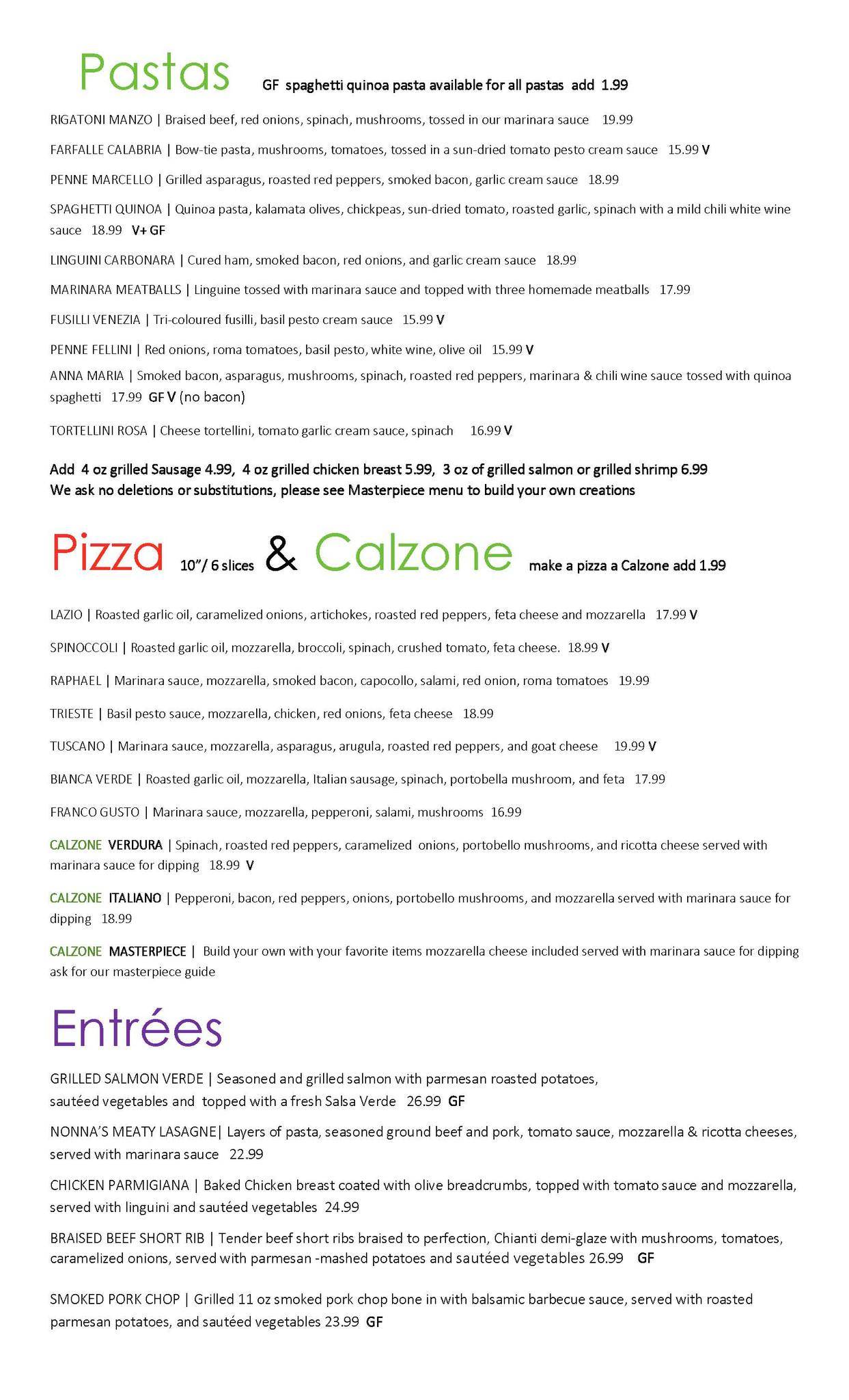 Menu at Fellini's - classic Italian cucina restaurant, Stratford