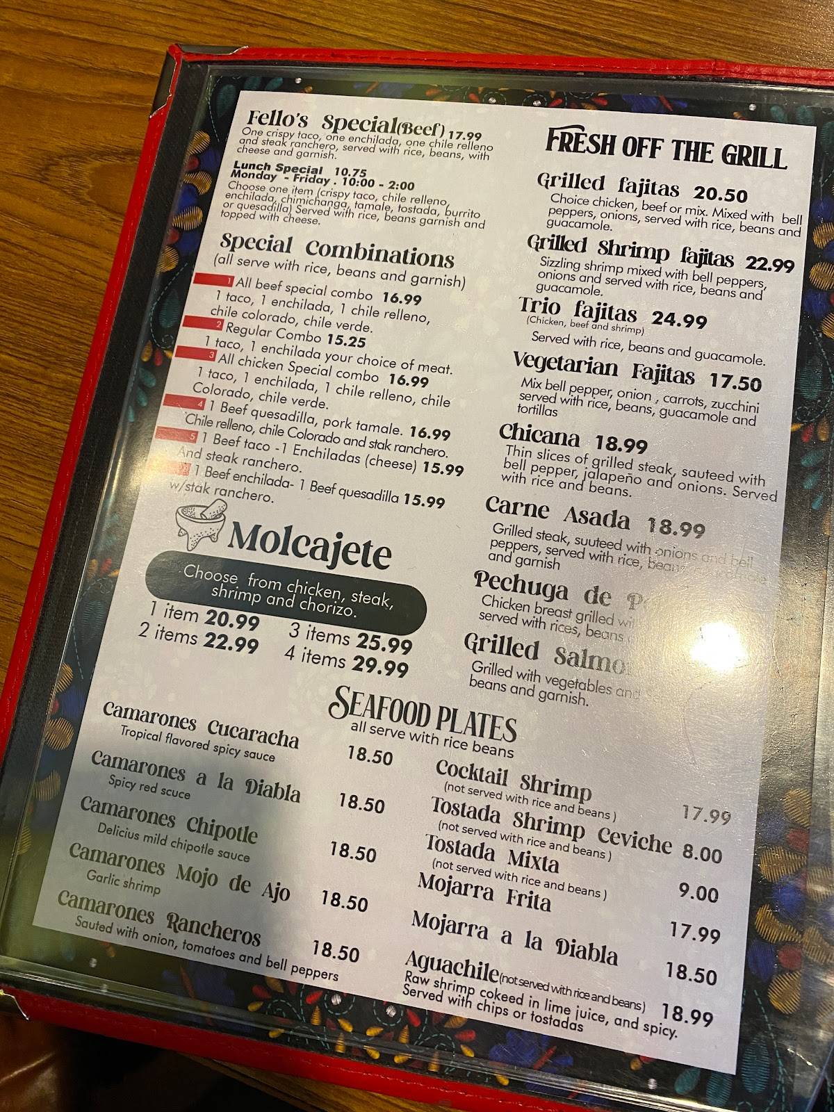 Menu at Fello's Mexican Food restaurant, Manteca