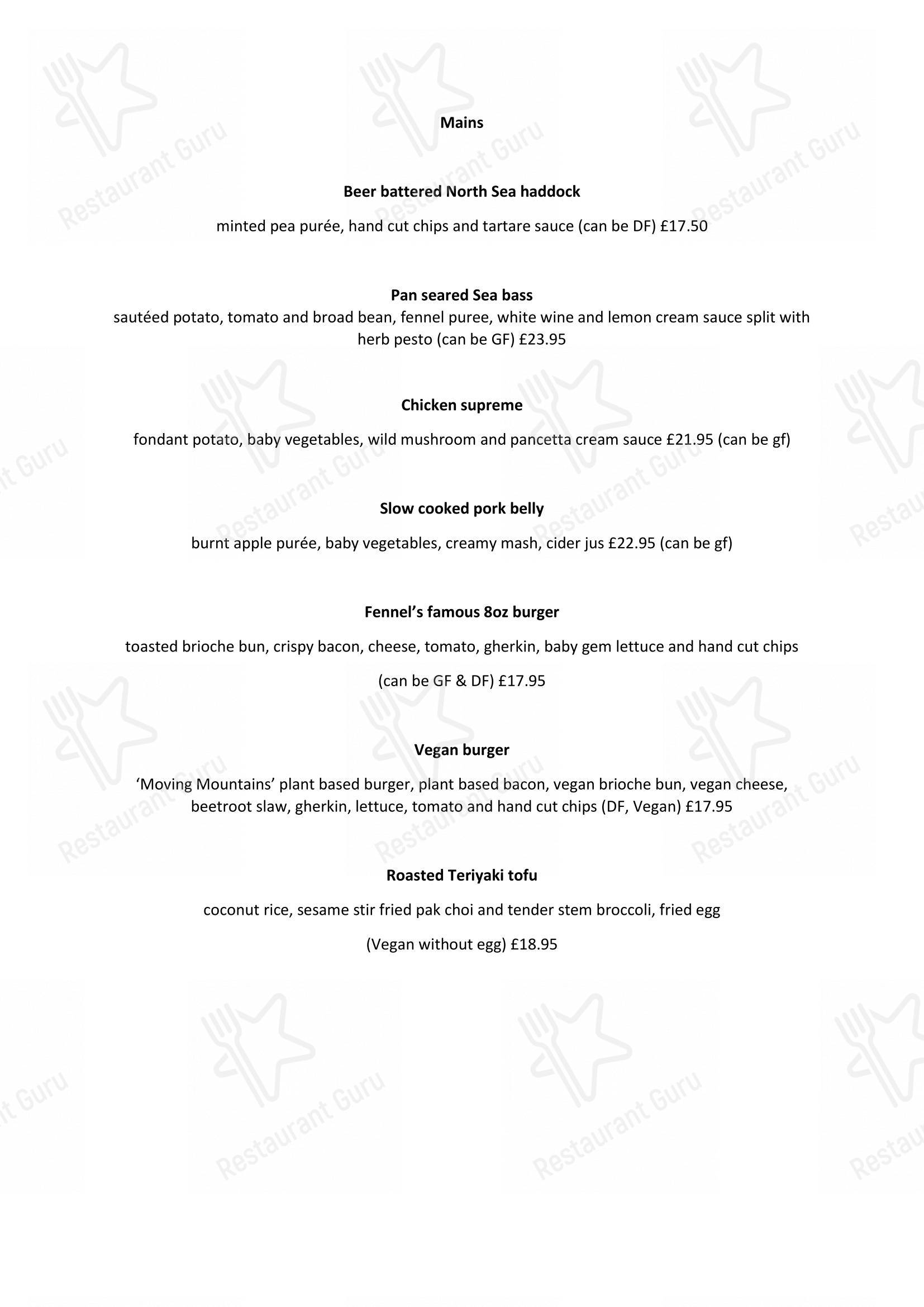 Menu at Fennel Restaurant, Inverurie
