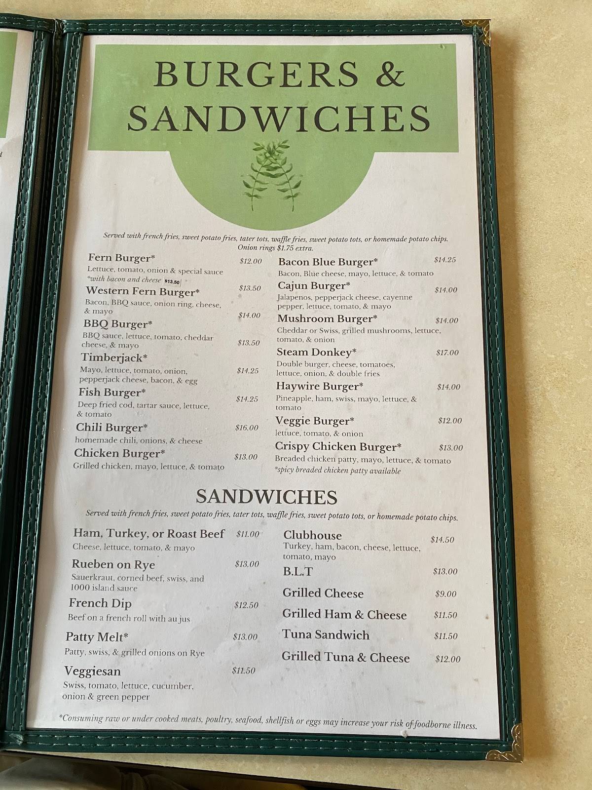 Menu at Fern Restaurant & Lounge, Tillamook