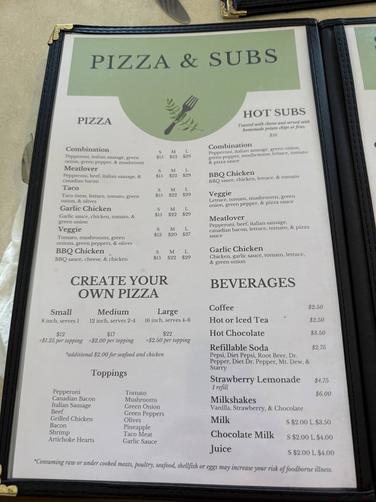 Menu at Fern Restaurant & Lounge, Tillamook