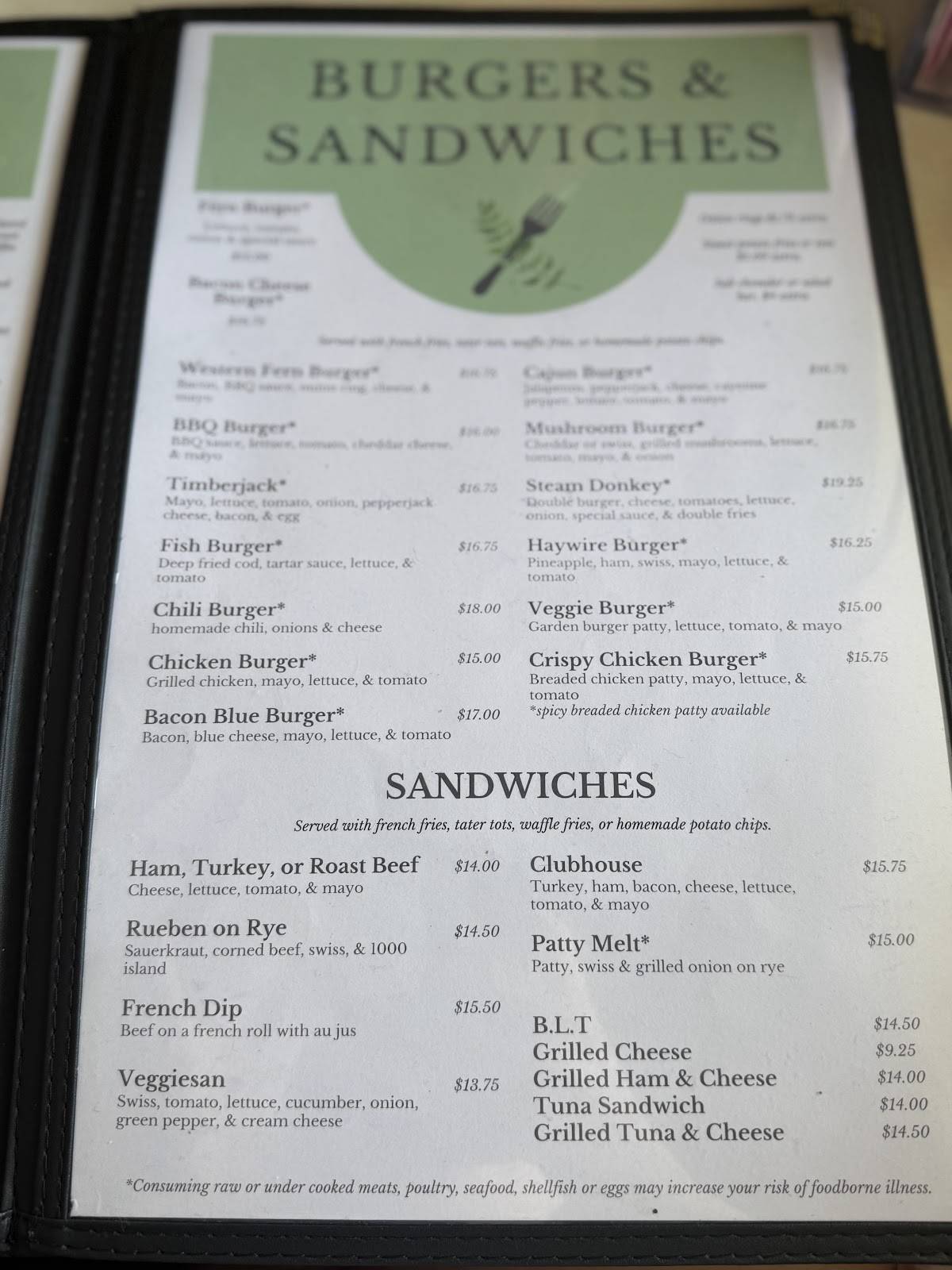 Menu at Fern Restaurant & Lounge, Tillamook