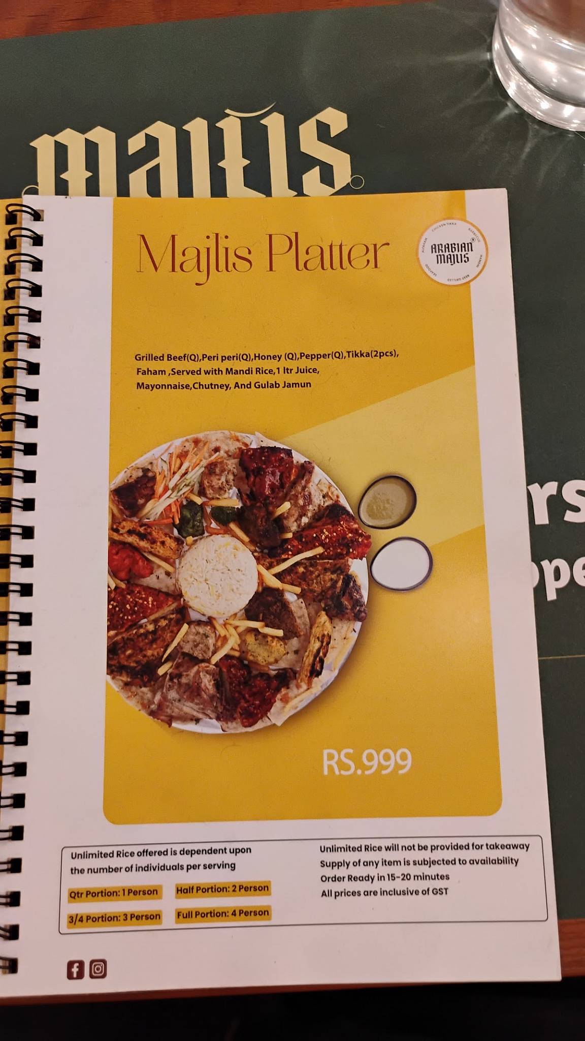 Menu at Arabian Majlis Chungam-Calicut, Feroke