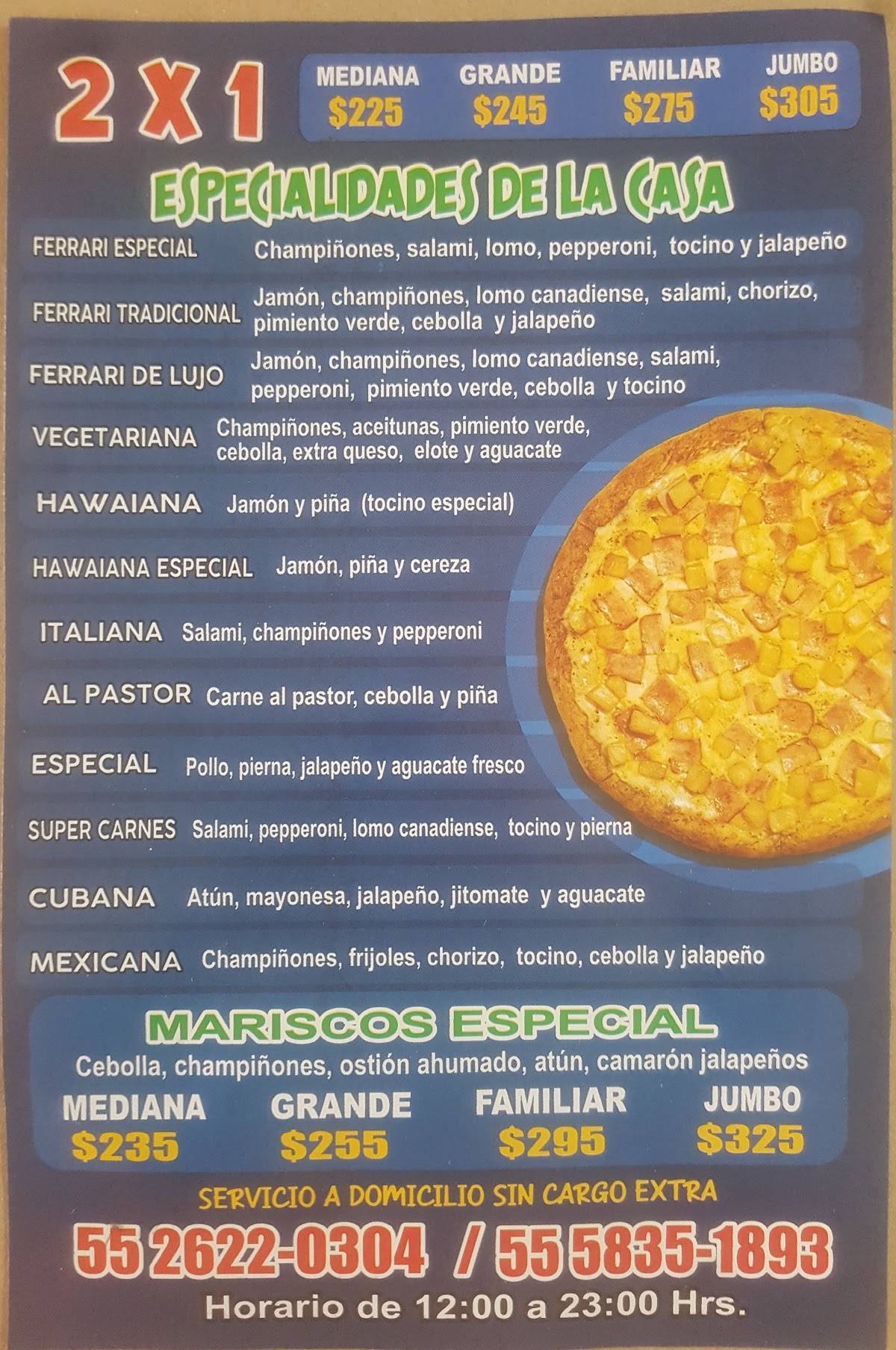 Carta del restaurante Ferrari Pizza, Santiago Teyahualco, Calle ...