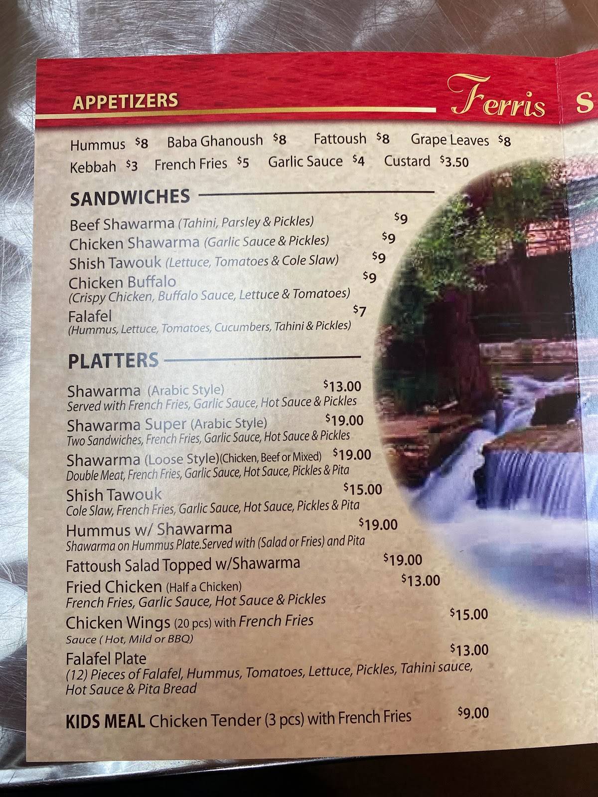Menu at Ferris Shawarma restaurant, Lakewood