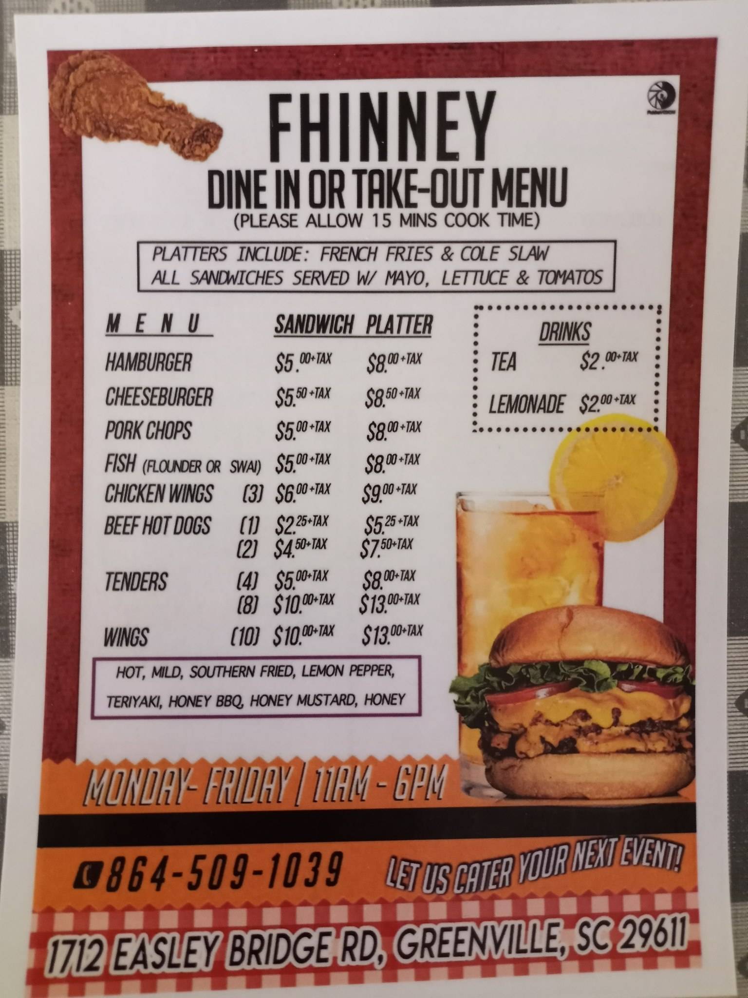 Menu at Fhinney Buffet restaurant, Greenville