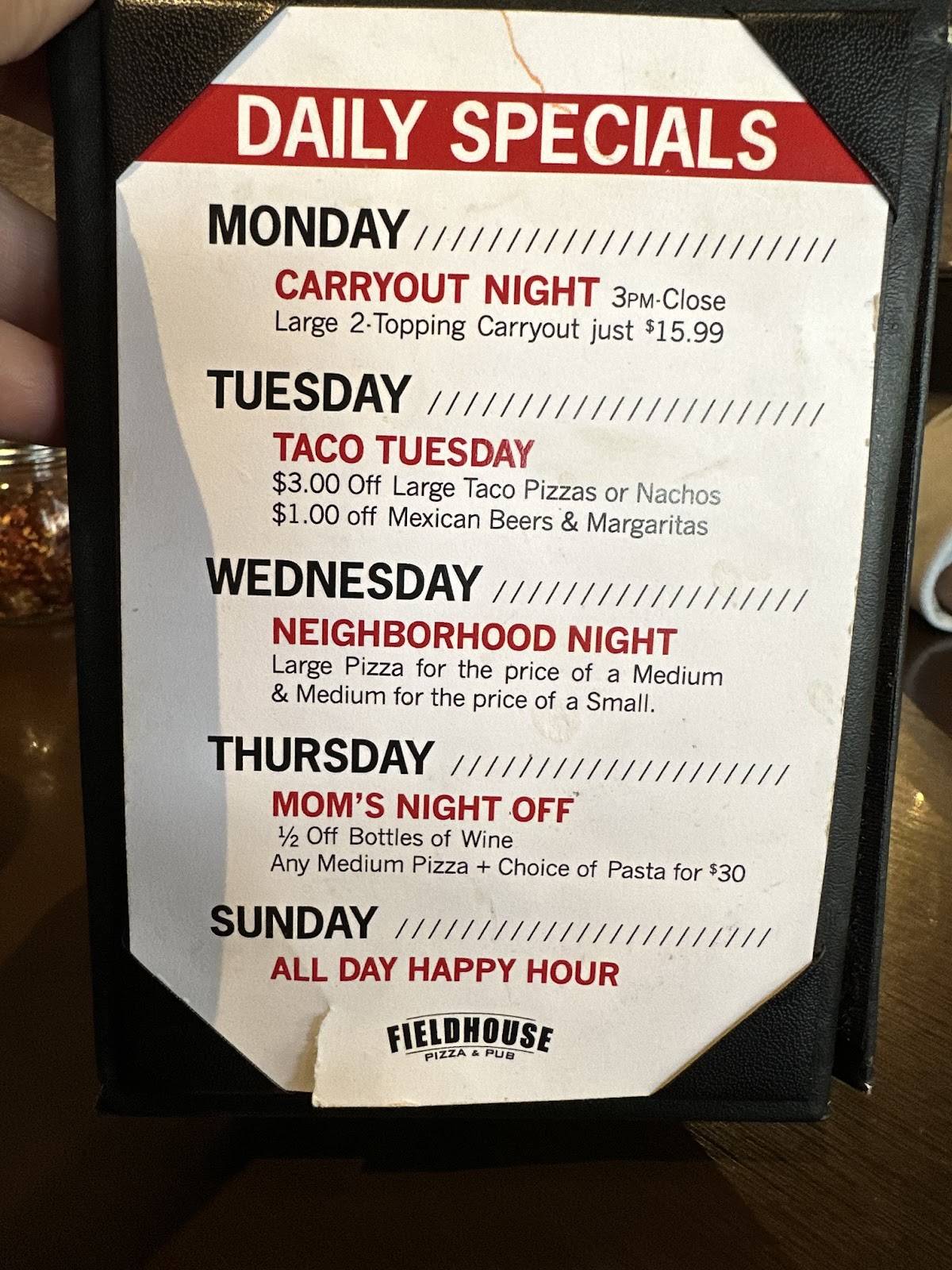 Menu at Fieldhouse Pizza & Pub - Liberty Lake, Liberty Lake