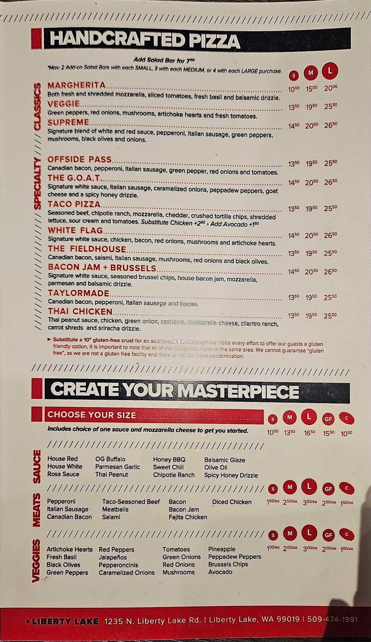 Menu at Fieldhouse Pizza & Pub - Liberty Lake, Liberty Lake