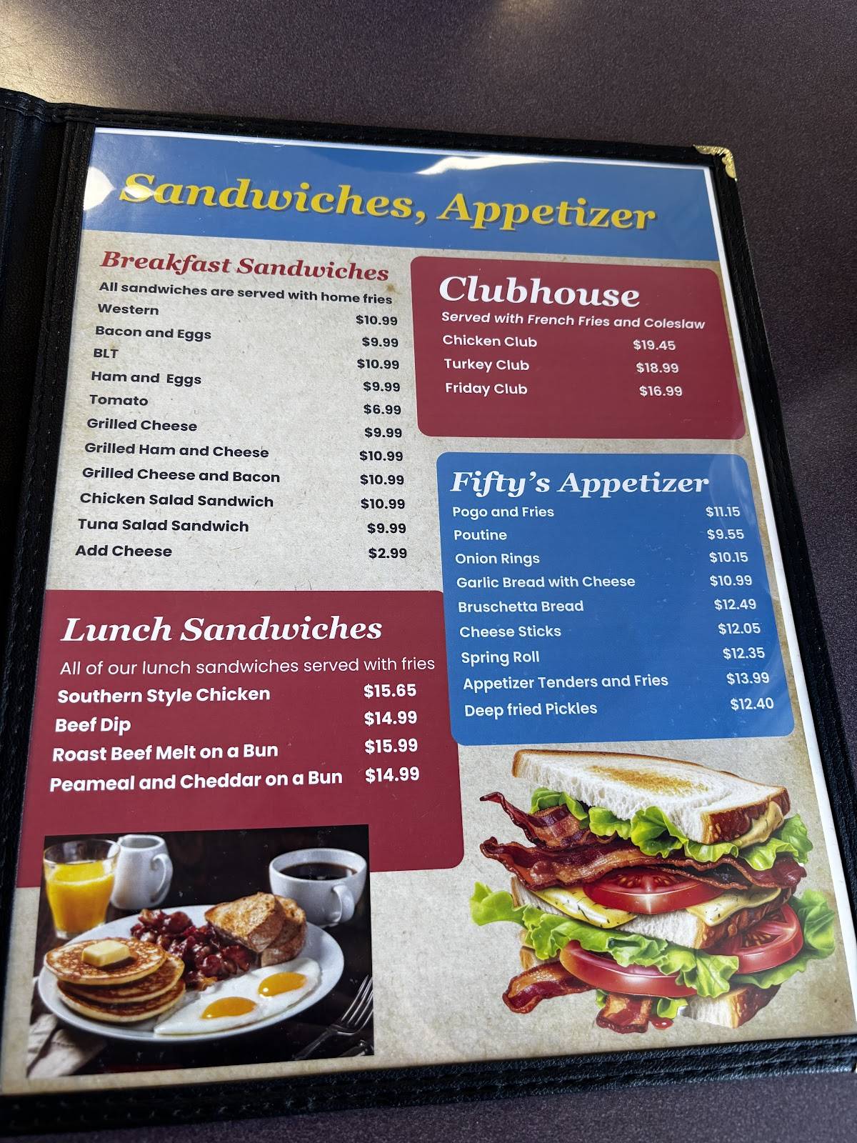 Menu at Fifty's Diner restaurant, North Bay, Trout Lake Rd