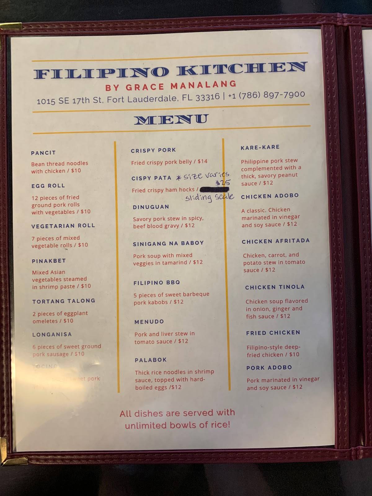 Carta del restaurante Filipino Kitchen by Grace, Fort Lauderdale, SE ...