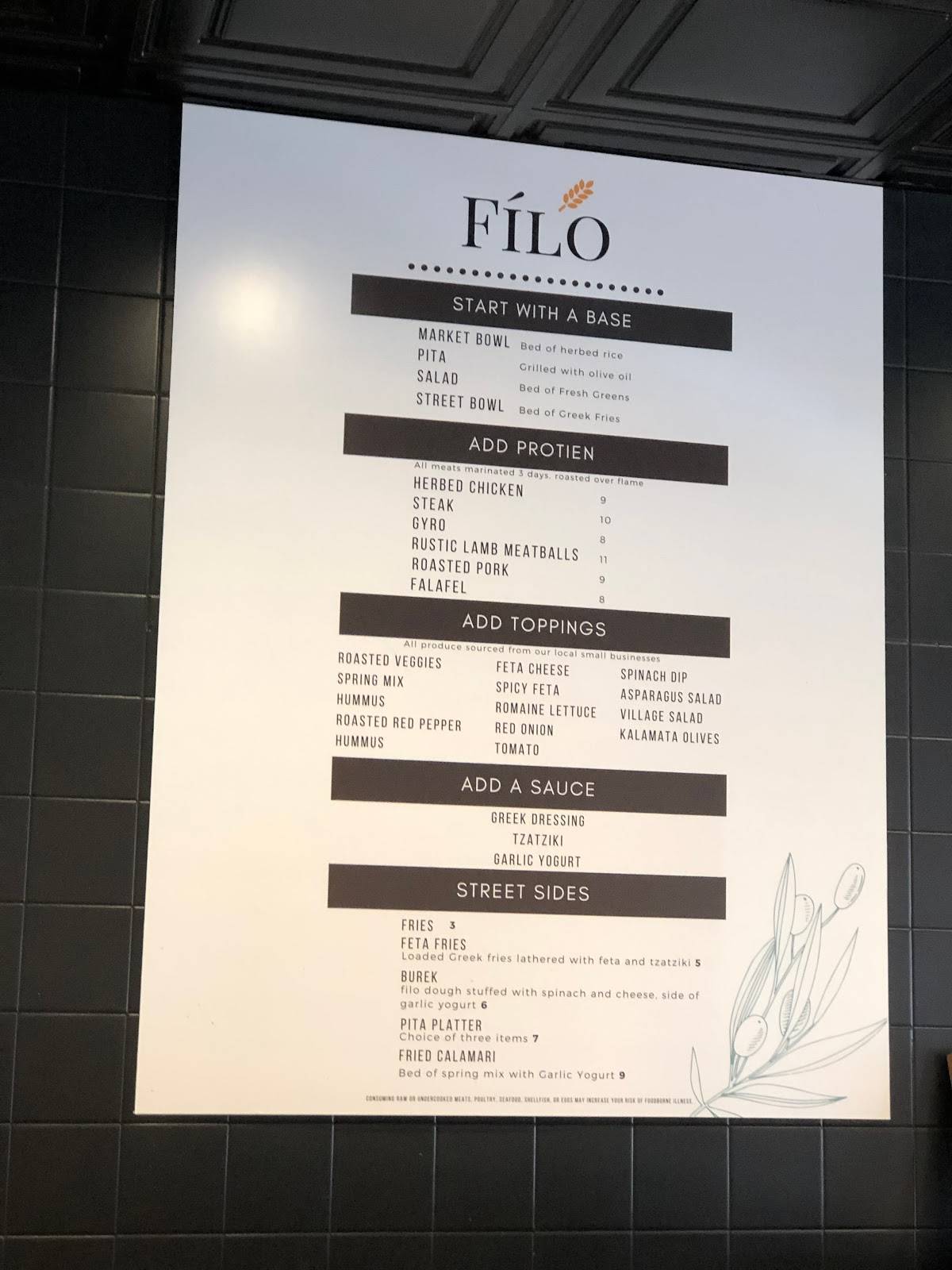 Menu at Filo Greek restaurant, Port Orange