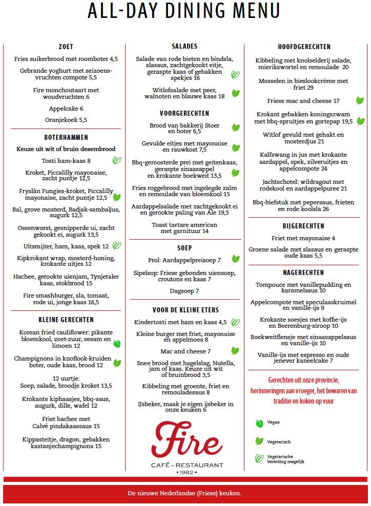 Speisekarte von Fire Cafe, Leeuwarden