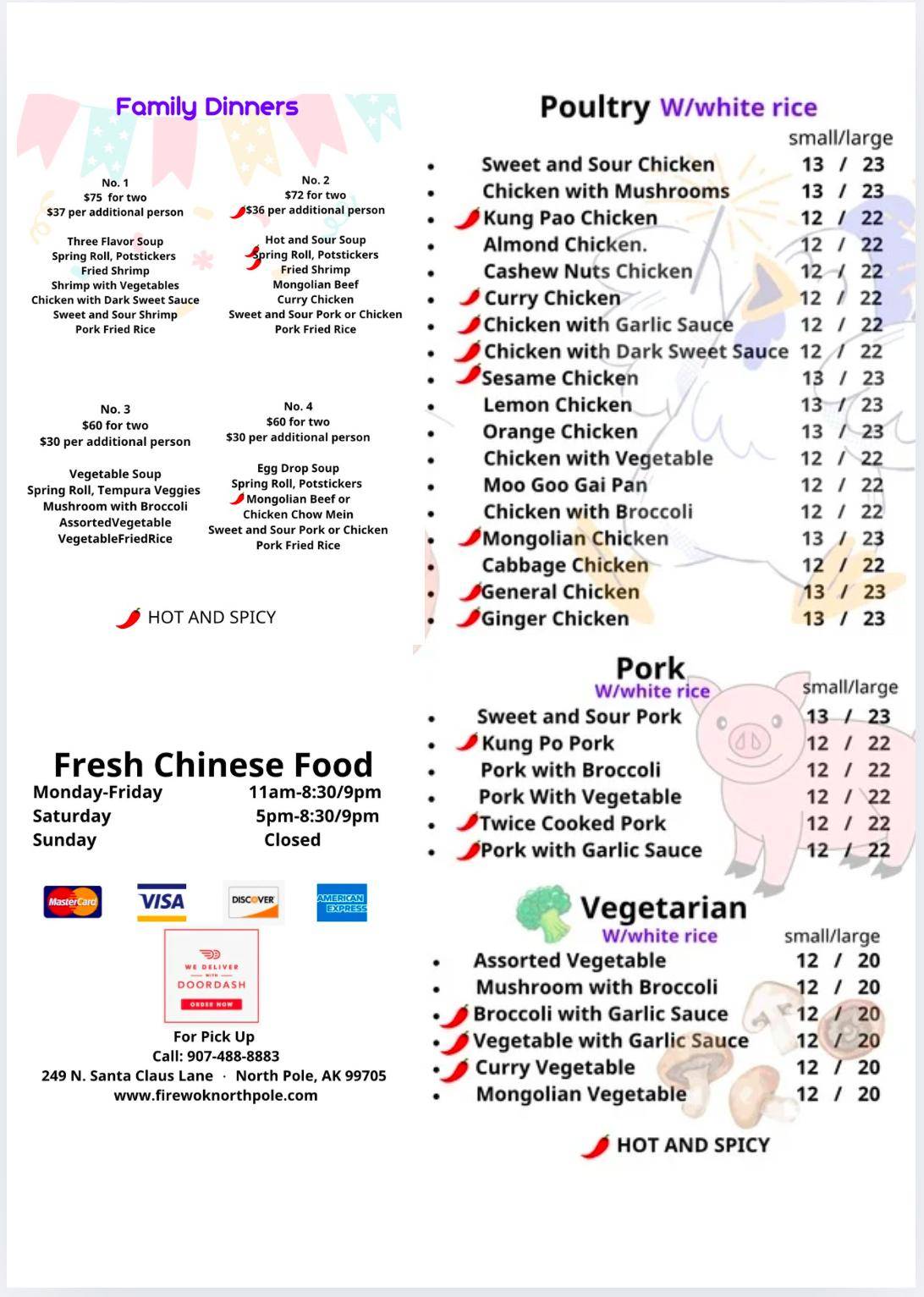 Carta del restaurante Fire Wok Express, North Pole