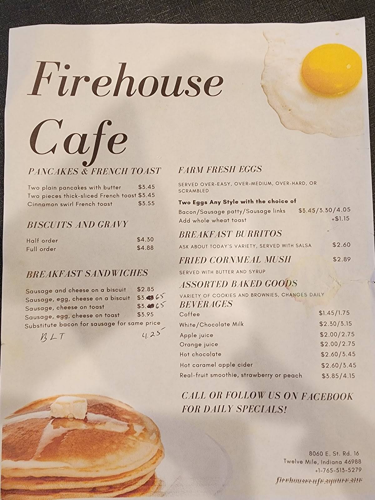 Menu at Firehouse Cafe, Twelve Mile
