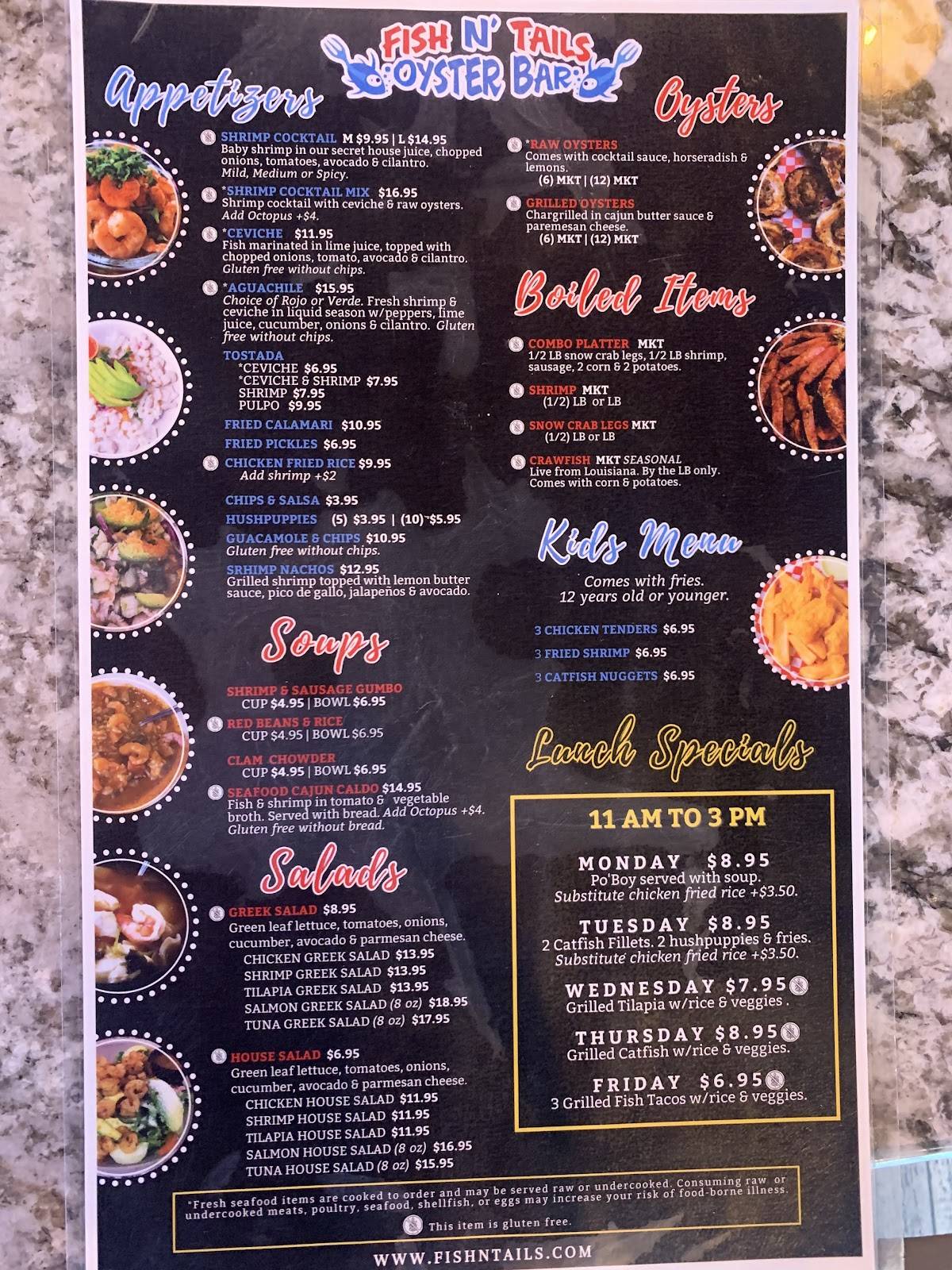 Menu at Fish N Tails Oyster Bar, Rowlett
