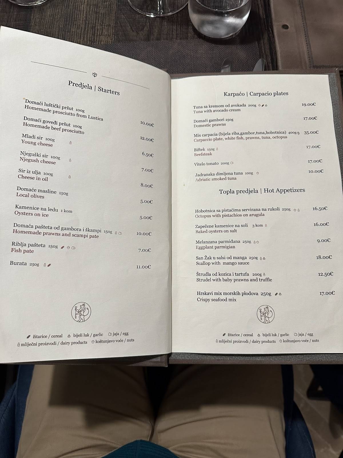 Menu at Fish Restaurant Djardin, Perast