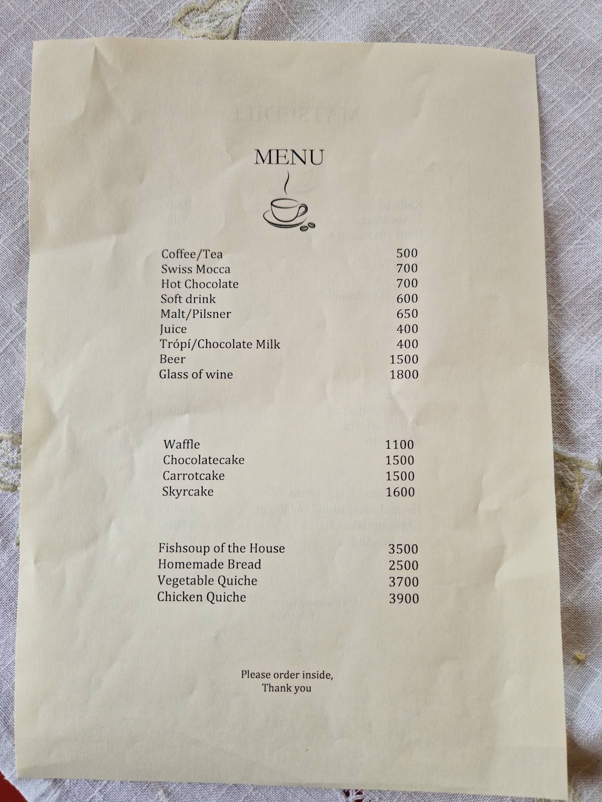 Menu at Fjöruhúsið Café cafe, Hellnar