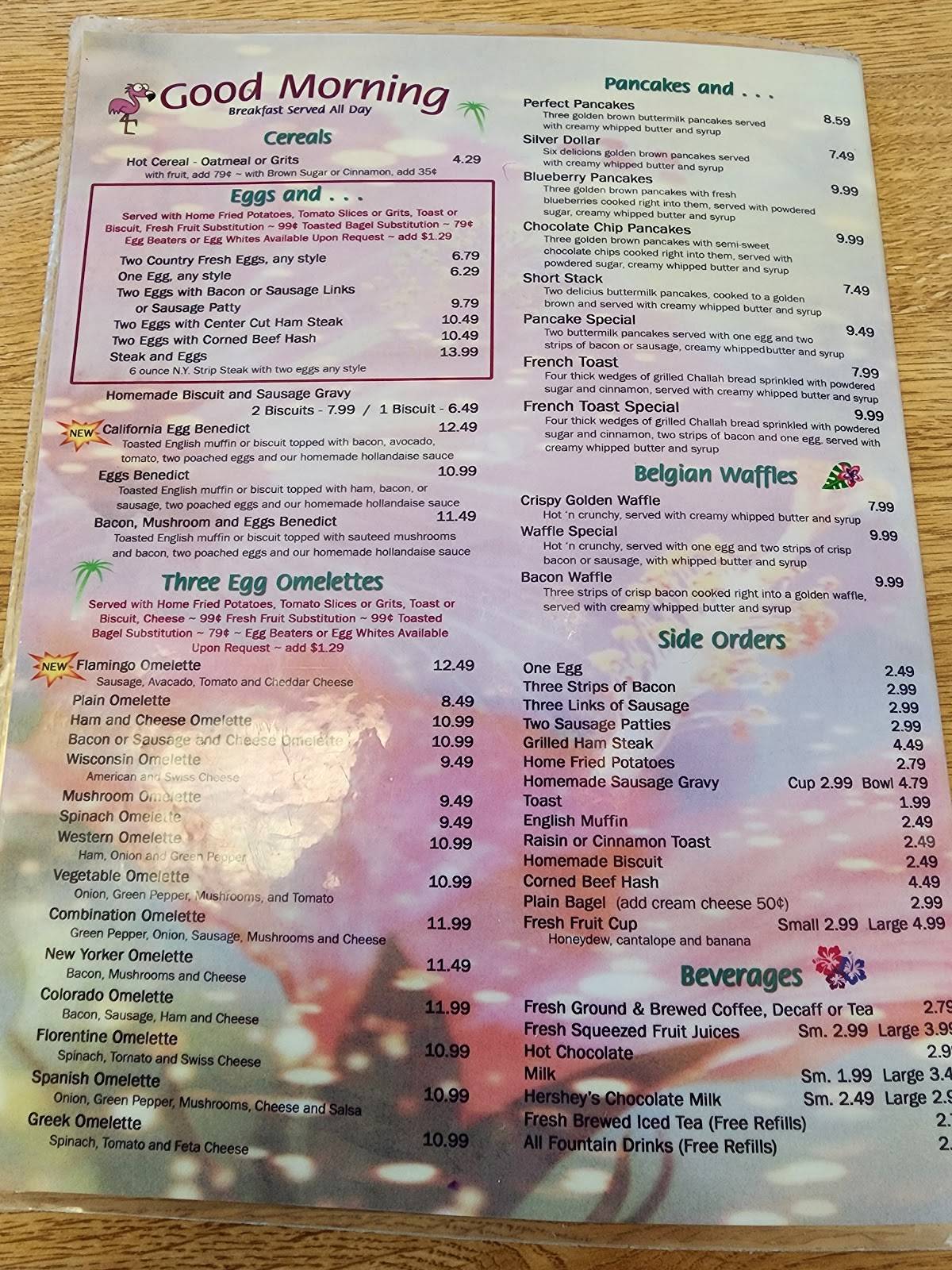Menu at Flamingo Cafe, Palm Beach Gardens, PGA Boulevard
