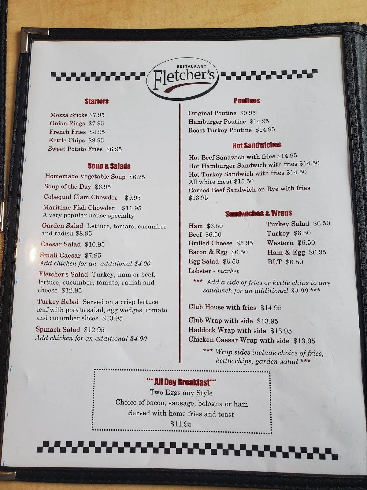 Menu at Fletcher's Restaurant, Truro