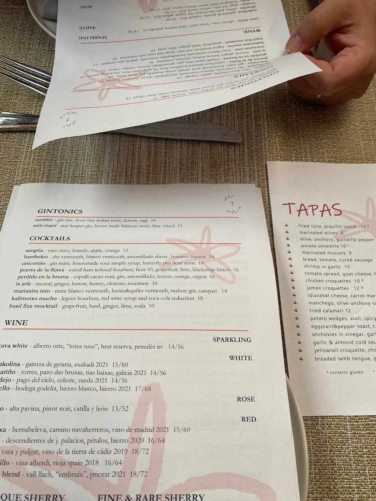 Menu at Flor Y Solera Spanish Tapas Bar, Los Angeles