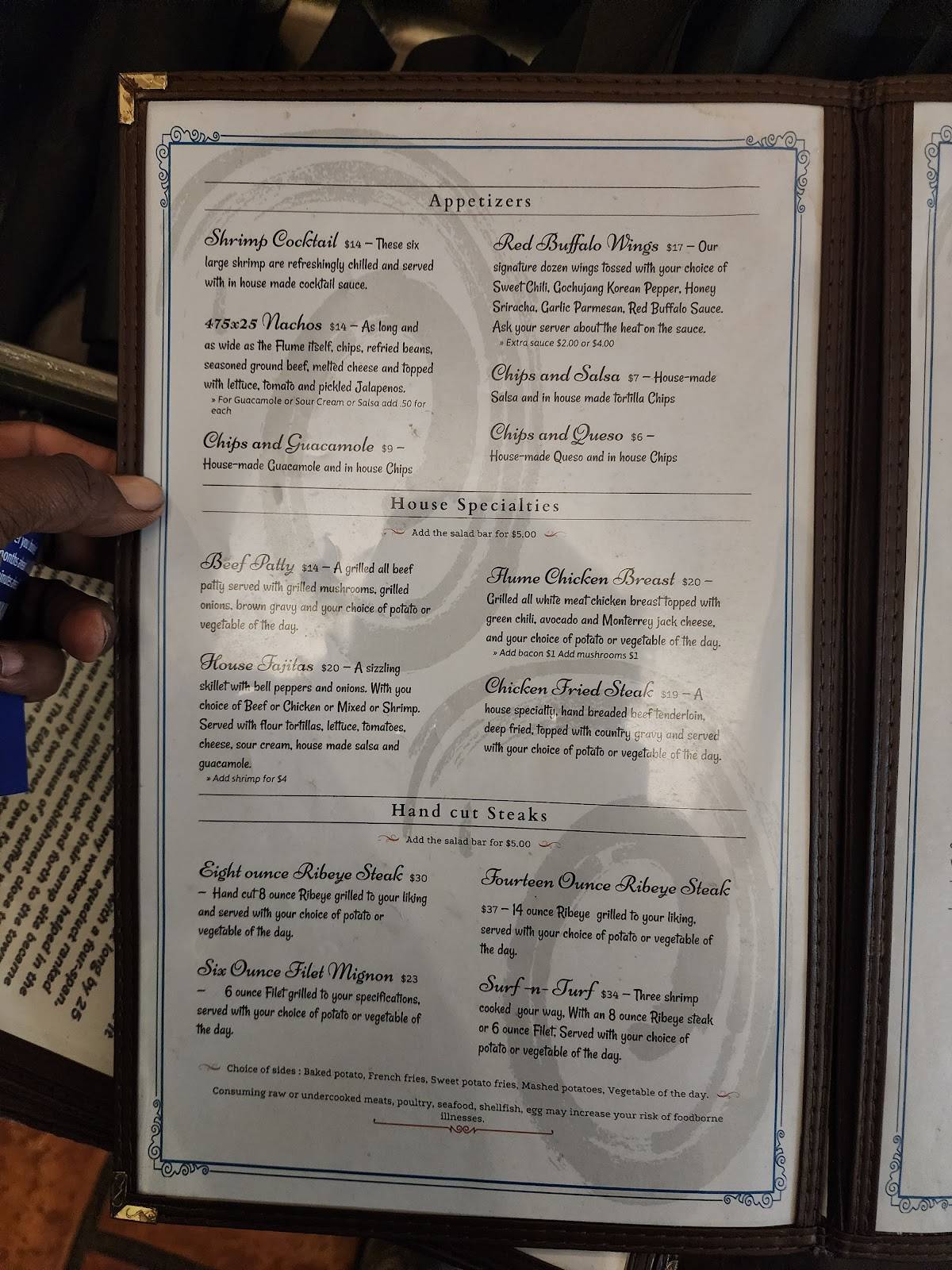 Menu at Flume restaurant, Carlsbad