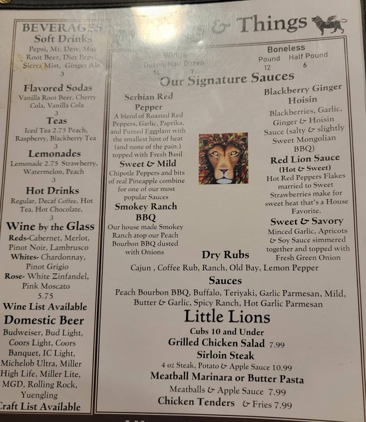Menu at Flyin Lion Pub & Eatery, Jennerstown