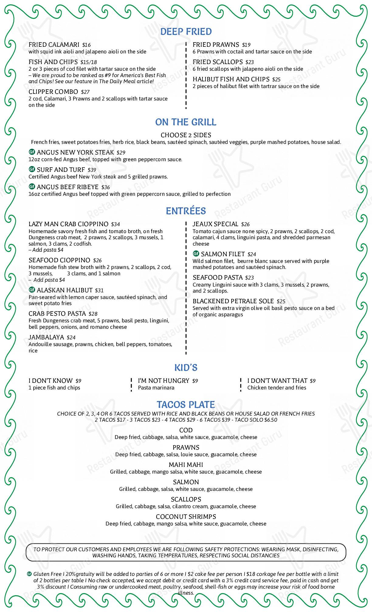 Menu at Flying Fish & Grill restaurant, Half Moon Bay