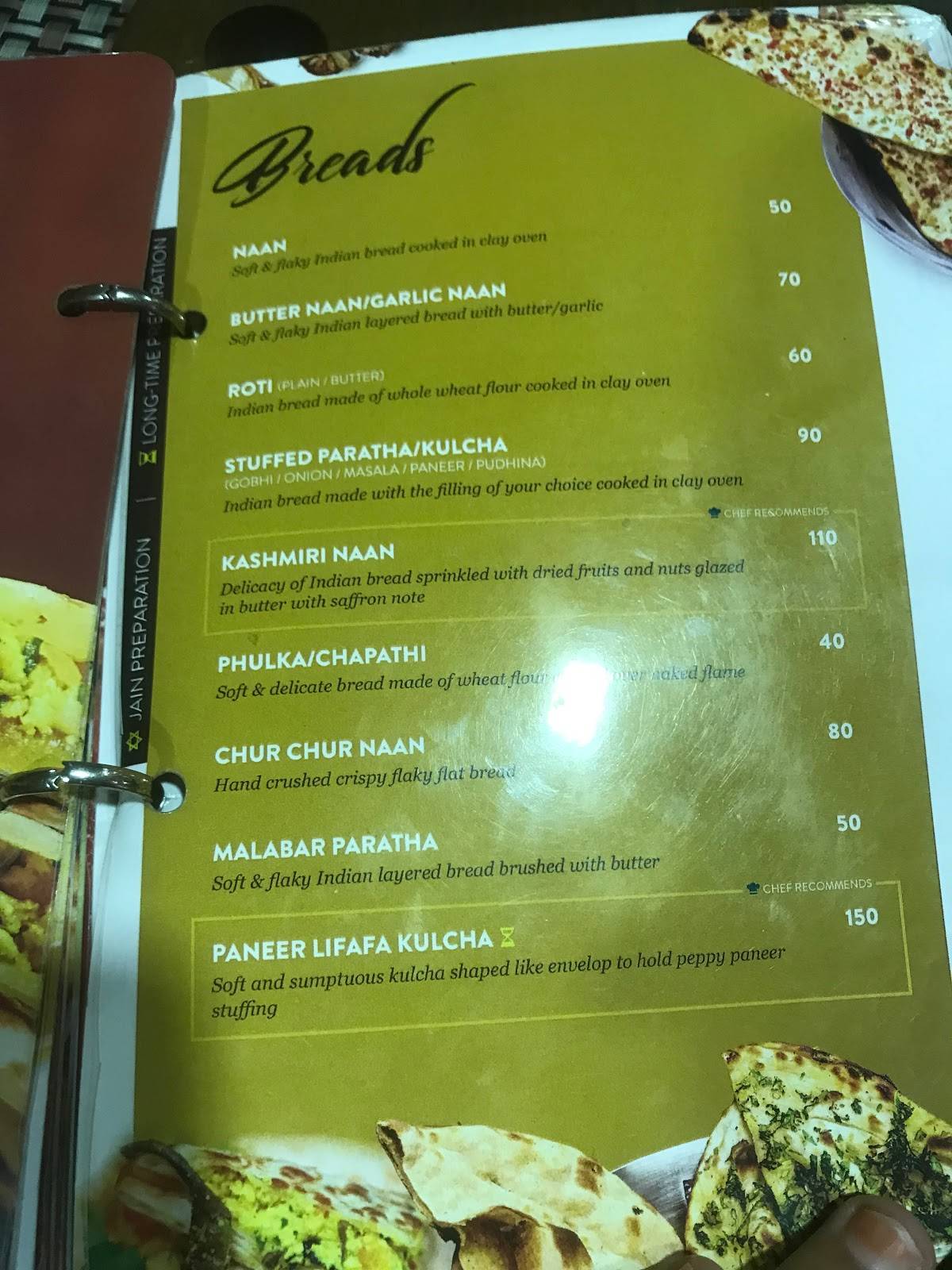 Menu at Food Nirvana, Chennai, 23/11