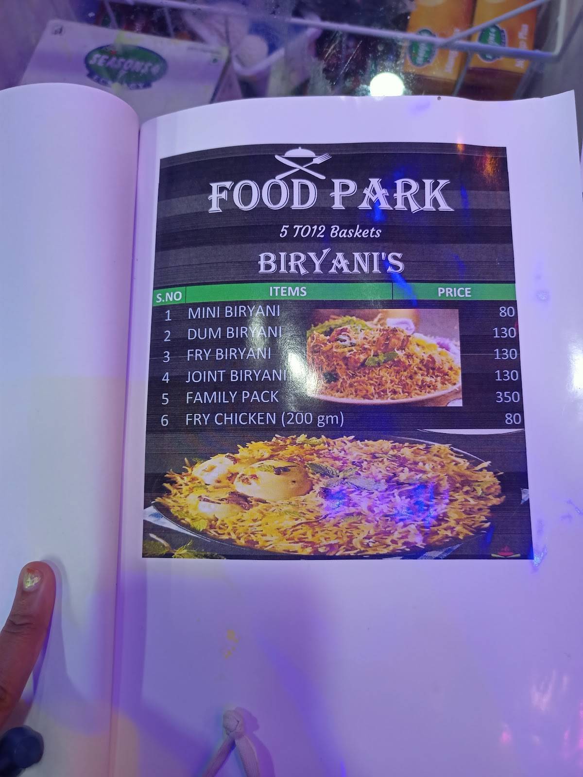 Menu at Food park, Vijayawada, Kaleswararao Rd