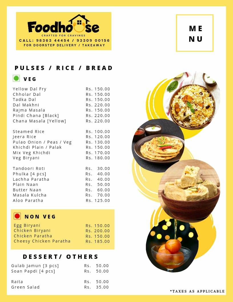 Menu at Foodhouse, Kolkata