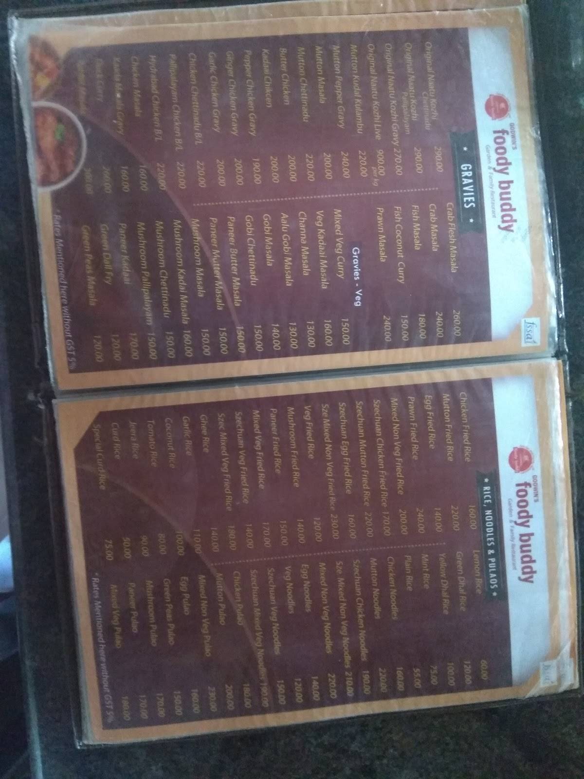 Menu at Foody Buddy, Coimbatore, Salem - Kochi Hwy