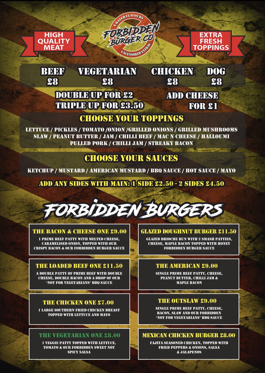 Menu at Forbidden Burger Co restaurant, Ely