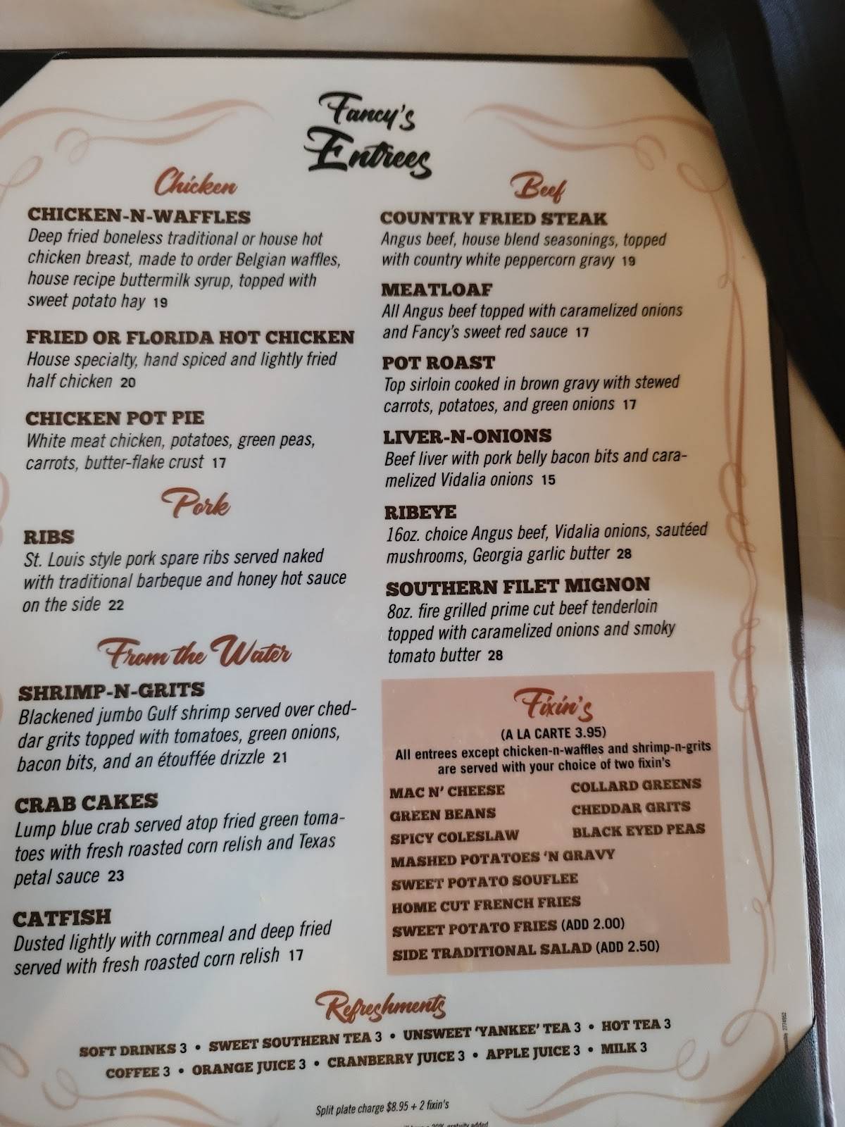 Menu at Fancy's Southern Cafe, Fort Myers