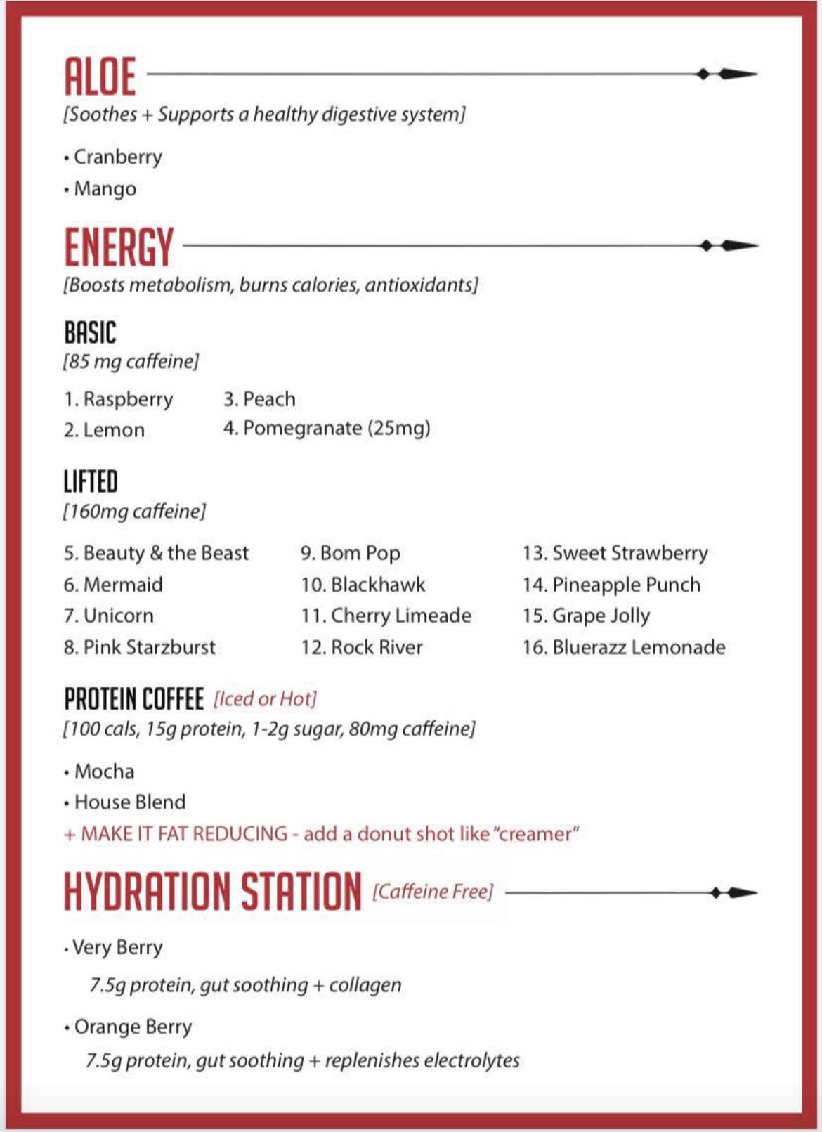 Menu at Fort Nutrition, Fort Atkinson