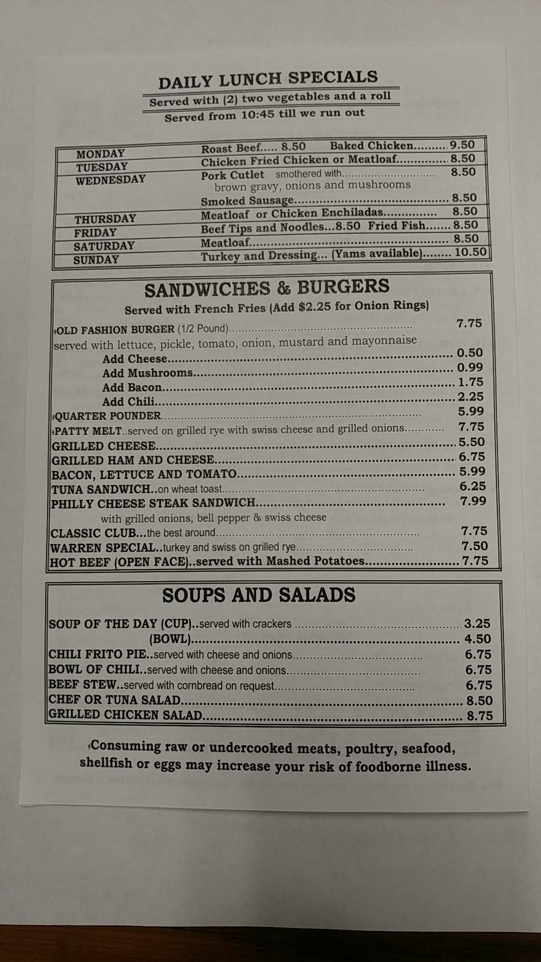 Menu at West Side Cafe, Fort Worth