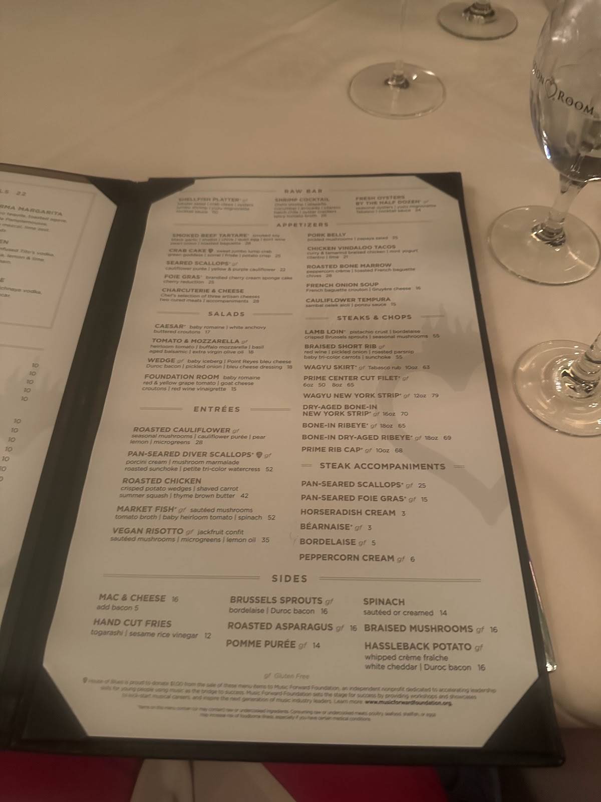 Menu at Foundation Room Las Vegas pub & bar, Las Vegas, S Las Vegas Blvd